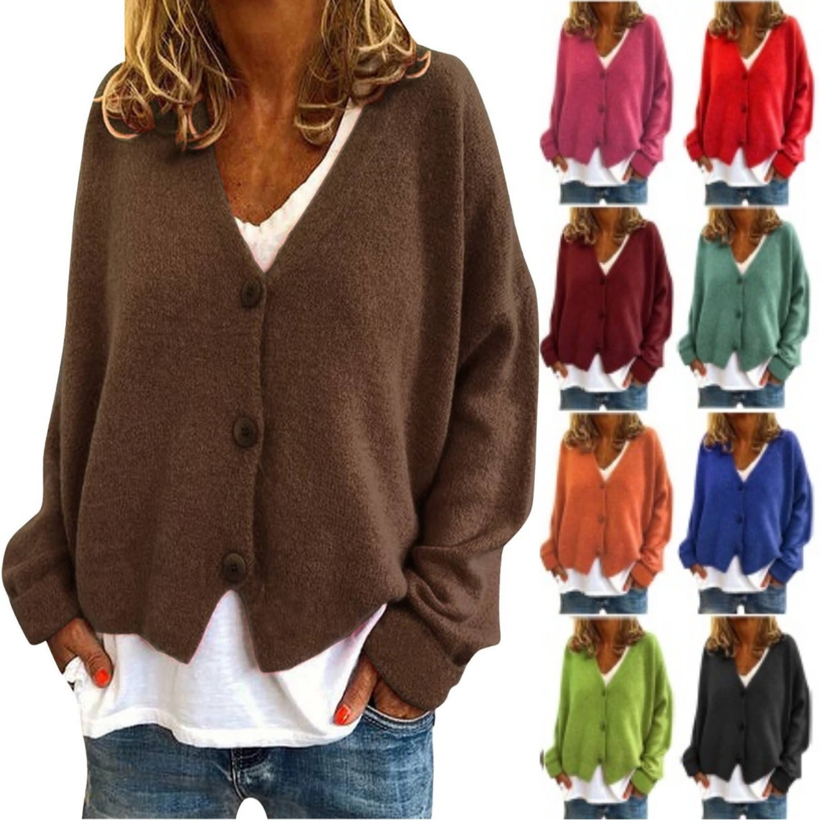 VgaVtl Long Sleeve Cardigan Sweaters for Women Plus Knit Brown Light ...