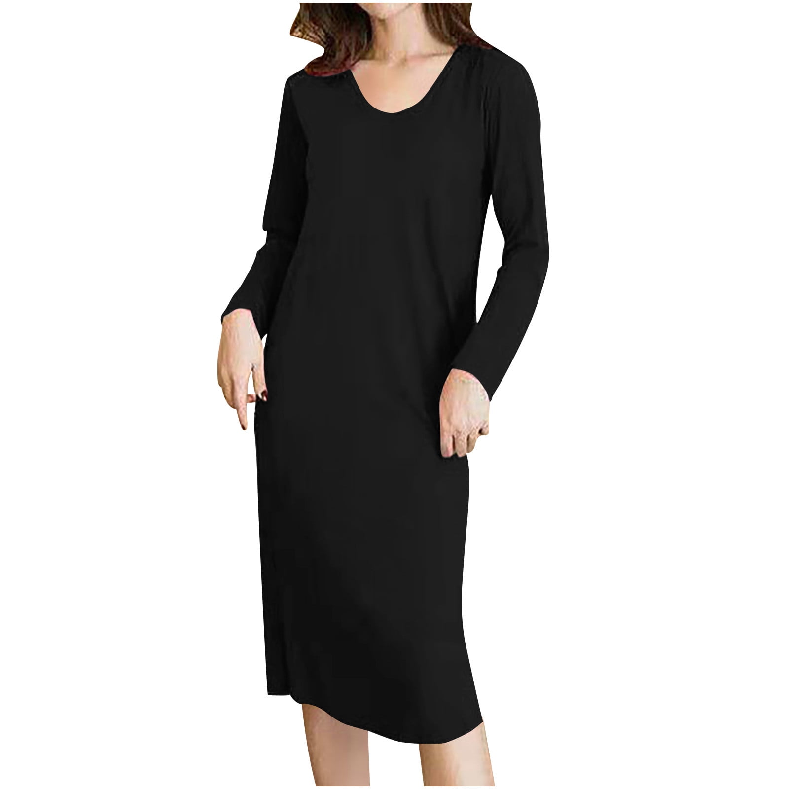 VgaVtl Long Sleeve Sleepshirt for Women Black Sleepwear for Women Basic ...
