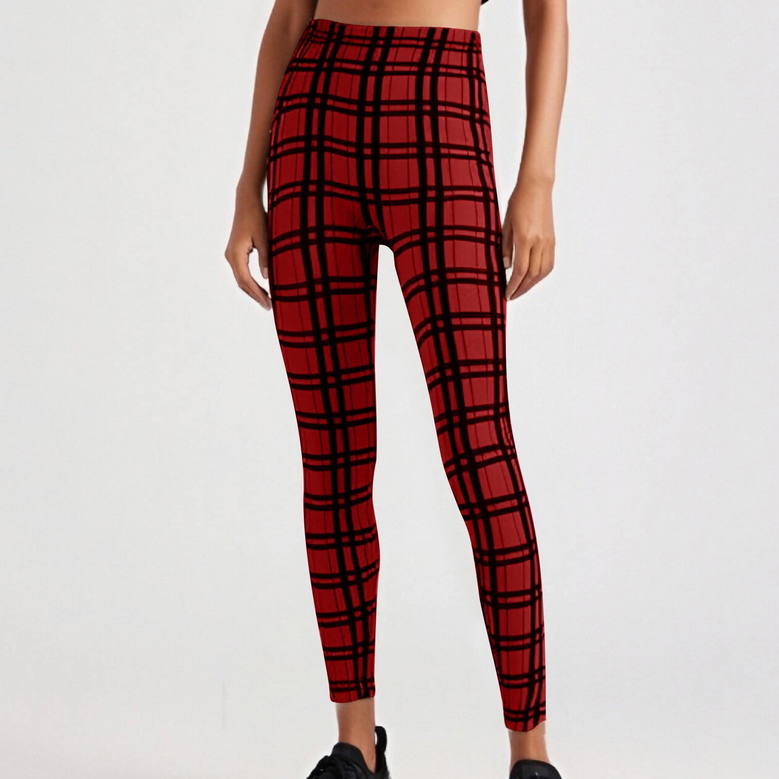 VgaVtl Red Women Leggings High Waist Women Trousers Plus Tight Plaid ...