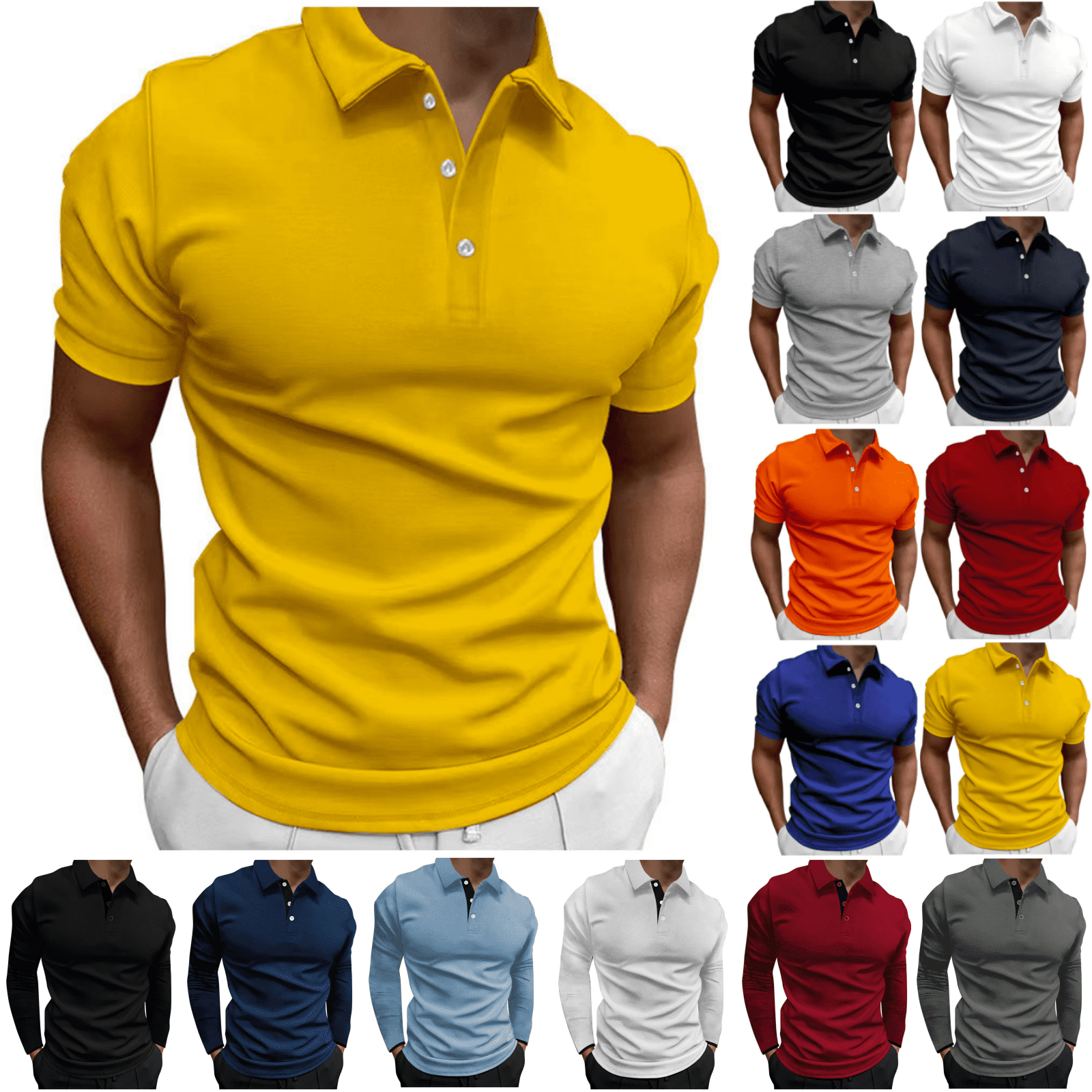VgaVtl Short Sleeve Polo for Men Lapel Mens Clothes Collared Solid ...