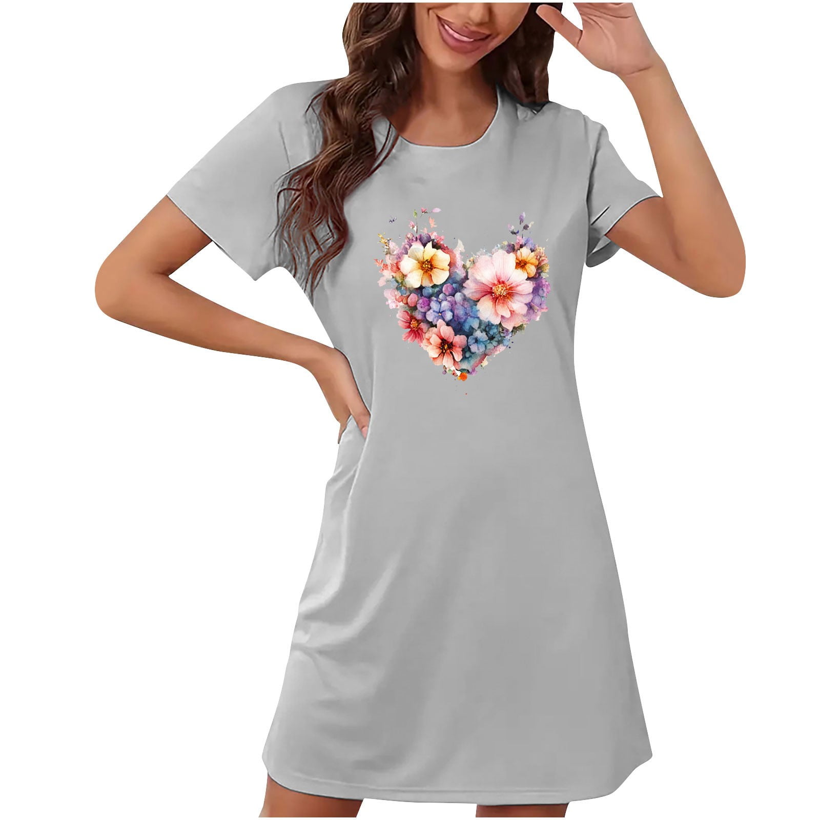 VgaVtl Short Sleeve Sleepshirt for Women Plus Size Gray Women's ...