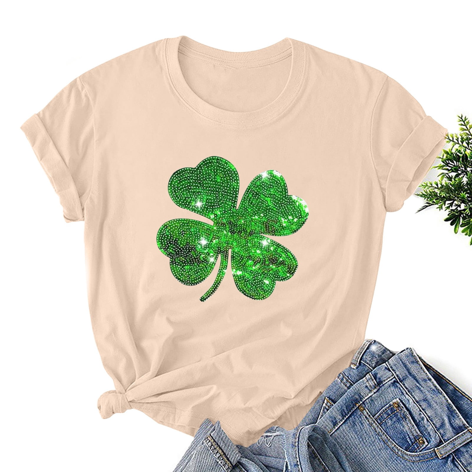 VgaVtl St. Patrick's Day Womens T Shirts Sequin Short Sleeve Plus Size ...