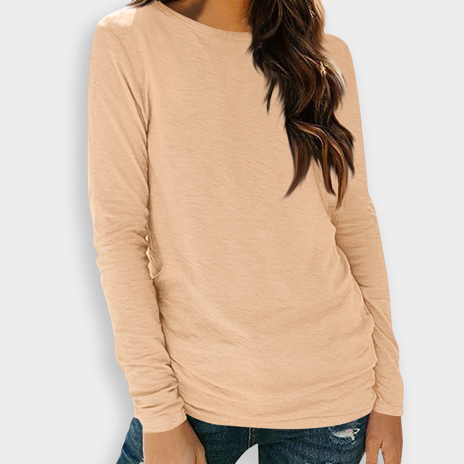VgaVtl Womens T Shirts Long Sleeve Plus Size Womens Tops Beige Basic ...