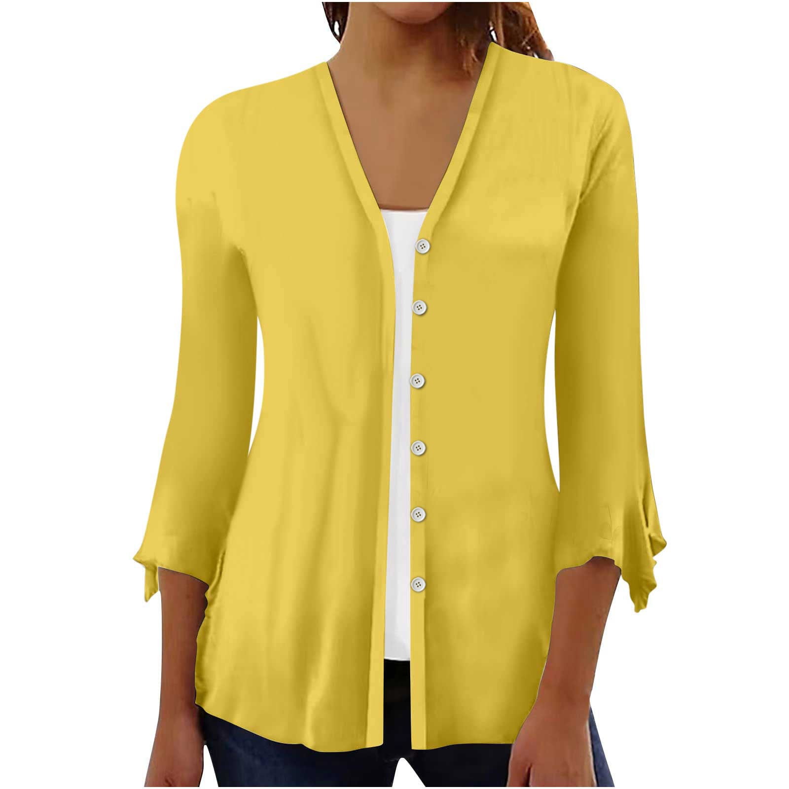 VgaVtl Yellow Summer Cardigans for Women 3/4 Sleeve Lightweight Summer ...