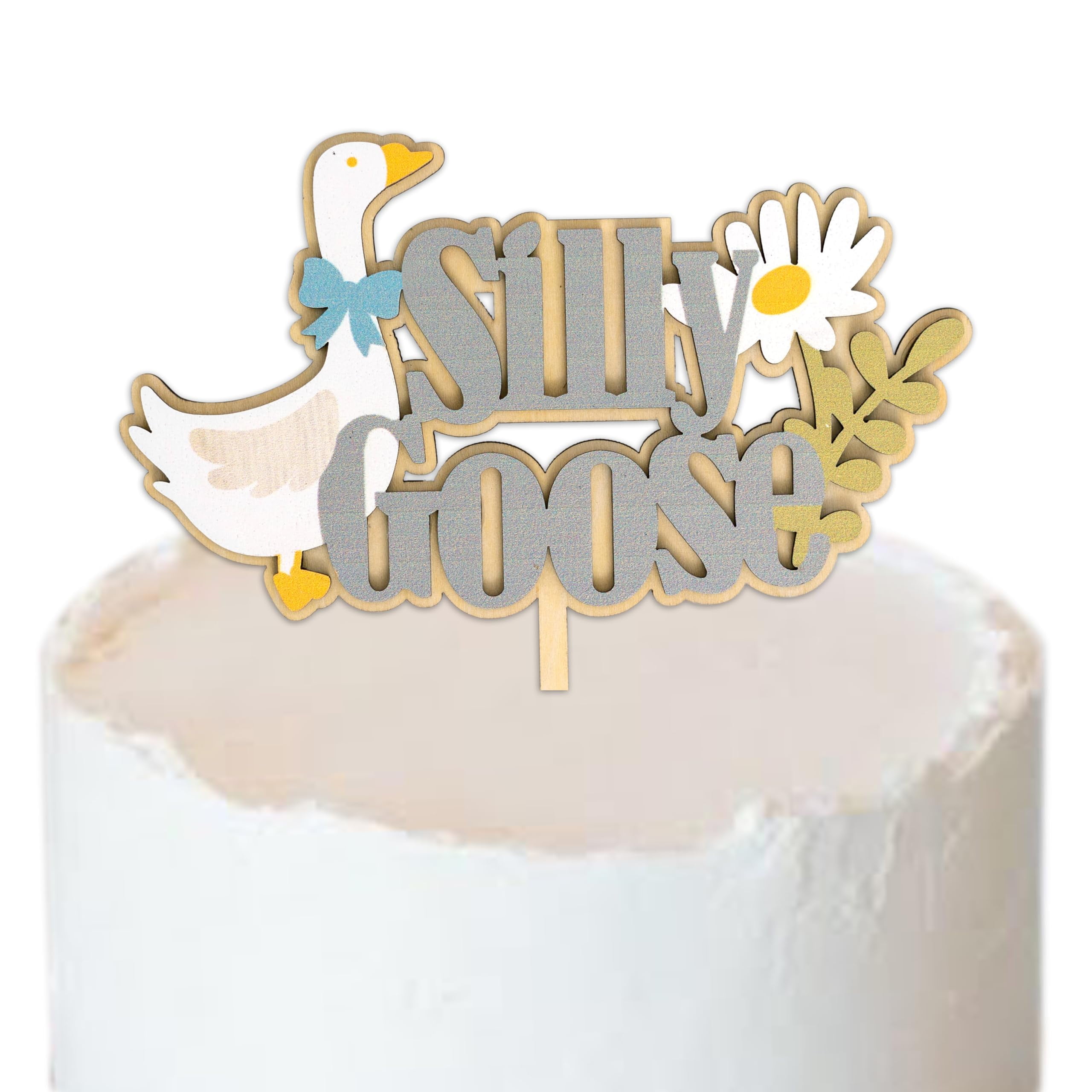 Vgaruint One Silly Goose Wooden Cake BSL1 Topper - Gray and White Goose ...