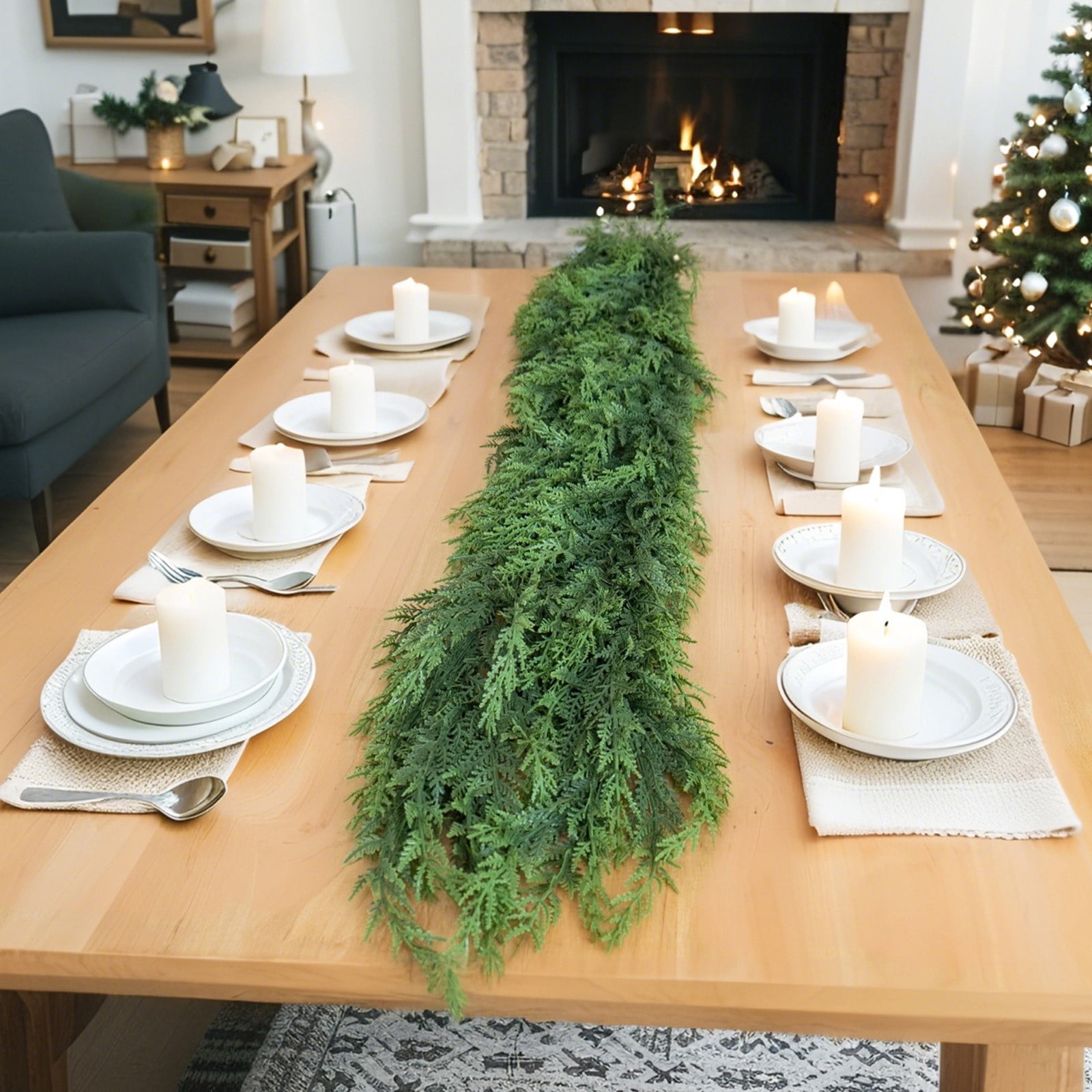Vggrvlo 6FT Christmas Cedar Garland Green Artificial Greenery Garland ...