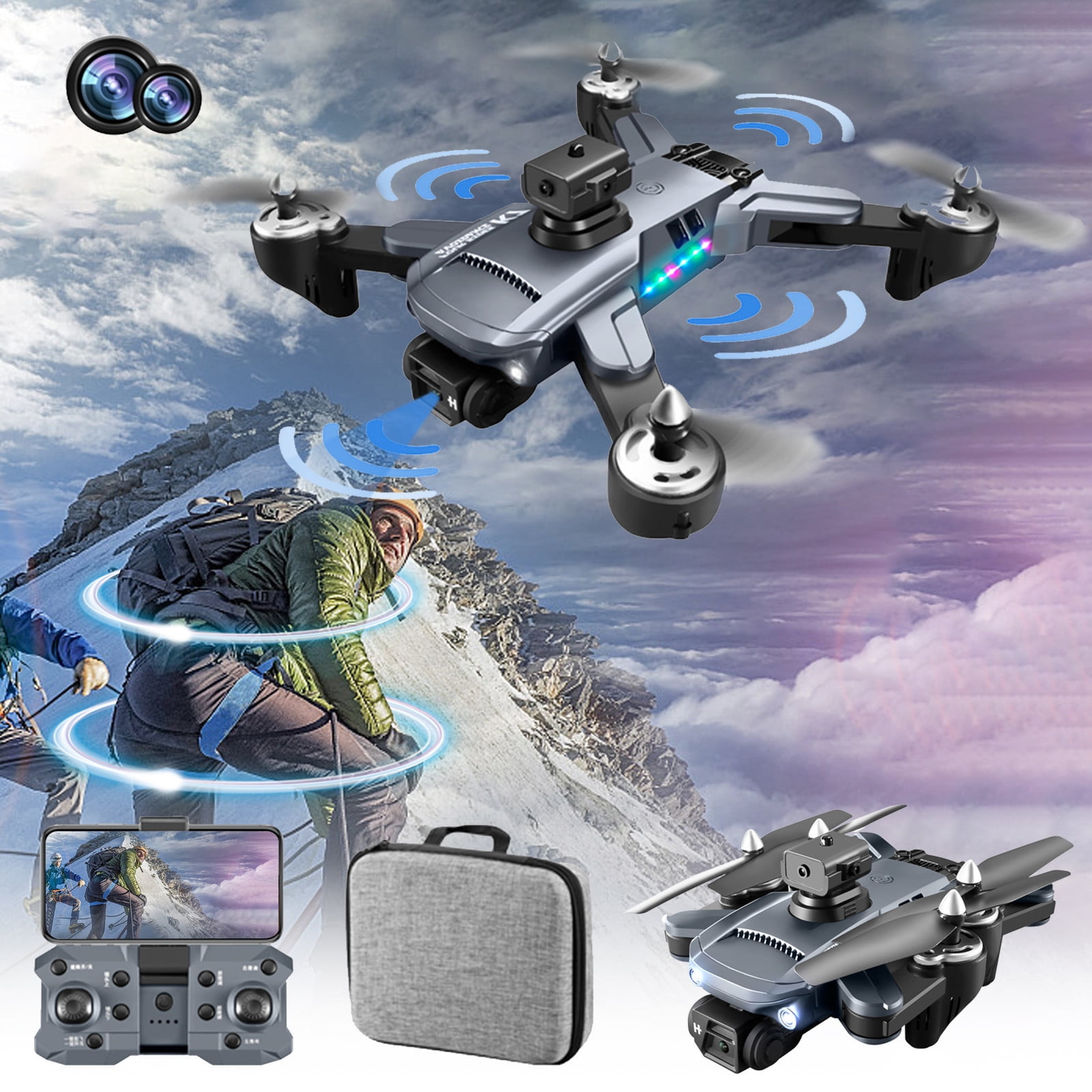 Vggrvlo Drones with 4K Camera for Kids & Adults Vertical Shooting 3 ...