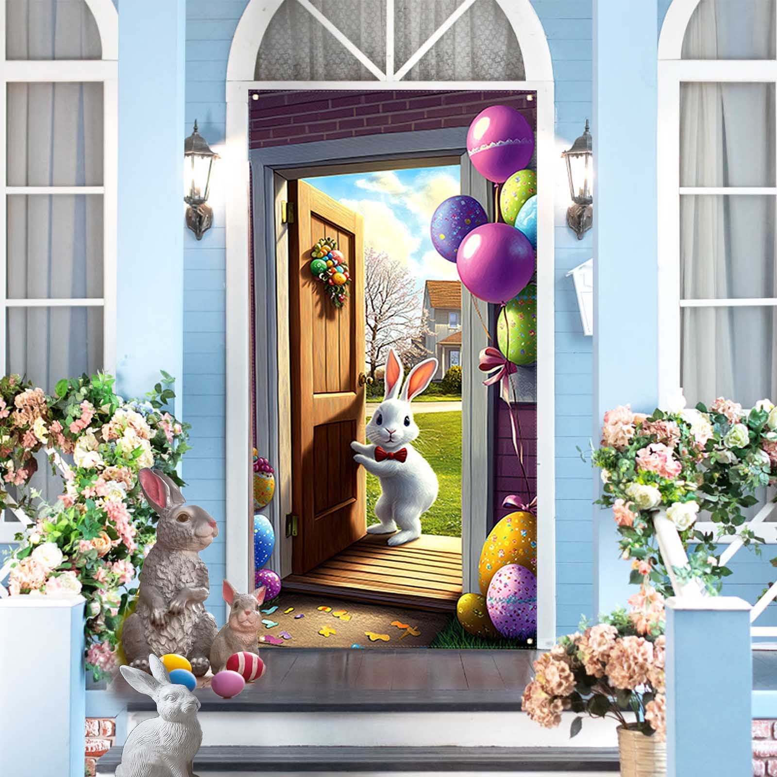 Vggrvlo Easter Bunny Door Cover Decor 3D Visual Effects Easter Door ...