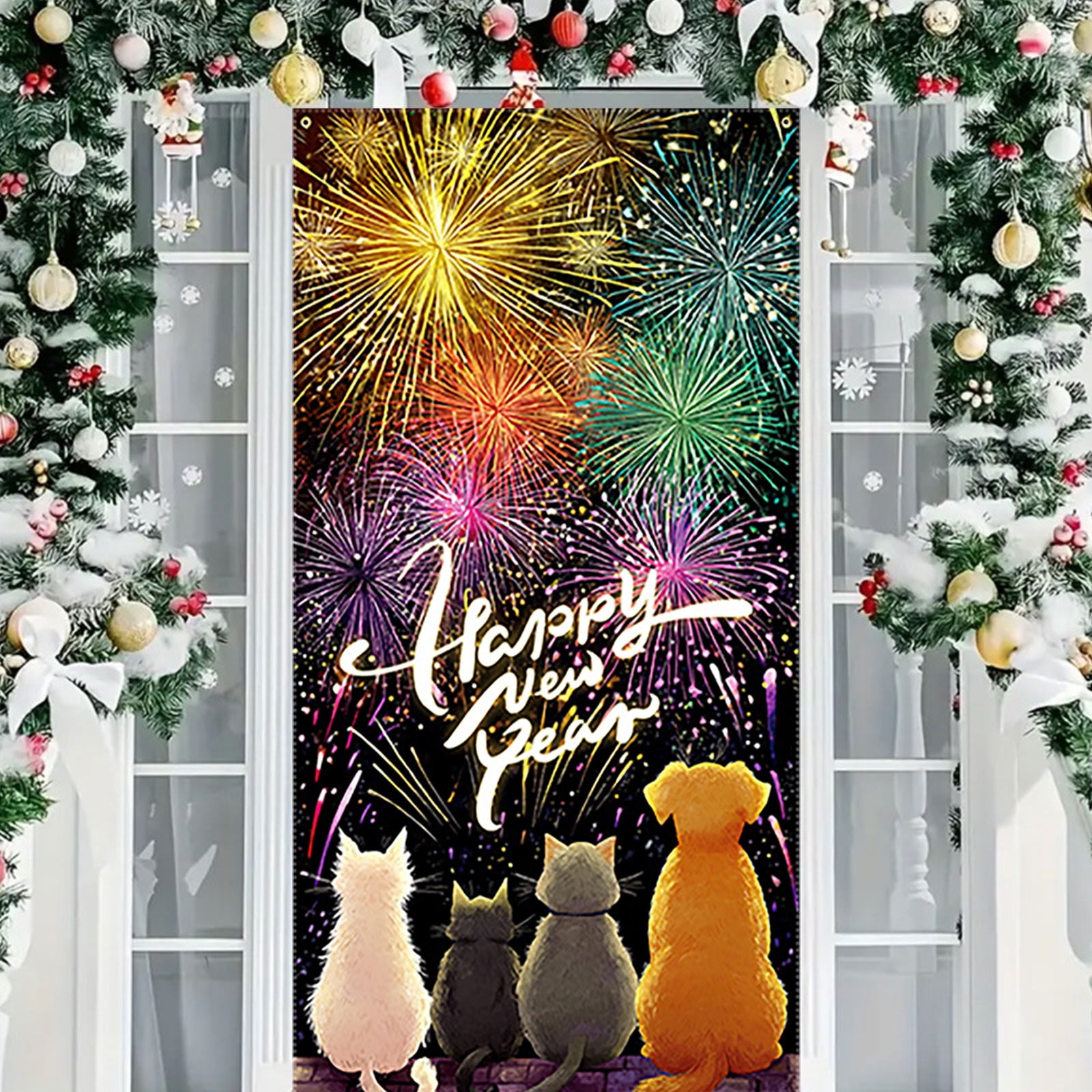Vggrvlo Happy New Year Door Cover 2026 New Years Door Decorations Photo ...
