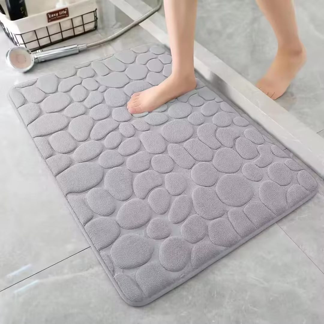 Vggrvlo Memory Foam Bath Mat,24"x 16" Soft Cobblestone Non-Slip ...
