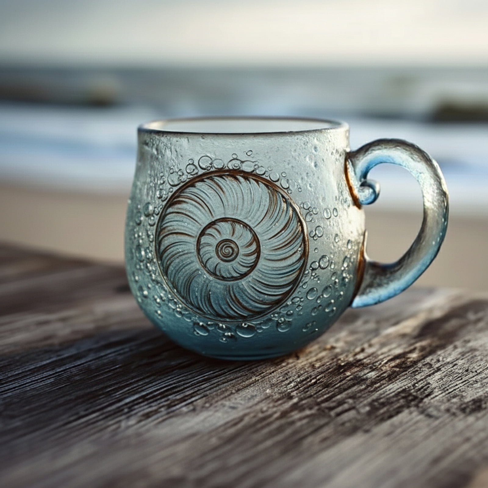 Vggrvlo Sea Glass Mug 12oz Handcrafted Ocean Wave Pattern Coastal Beach ...