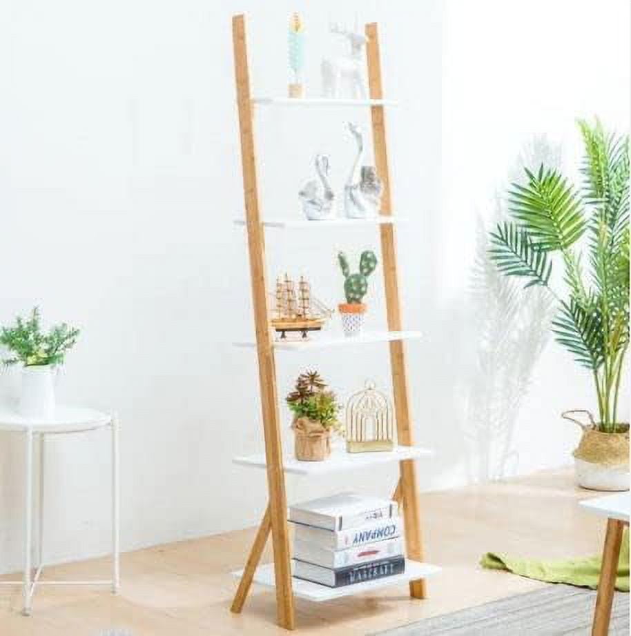 ViBelle 5-Tier Elegant Ladder Shelf Bamboo Storage Rack Shelves Wall ...