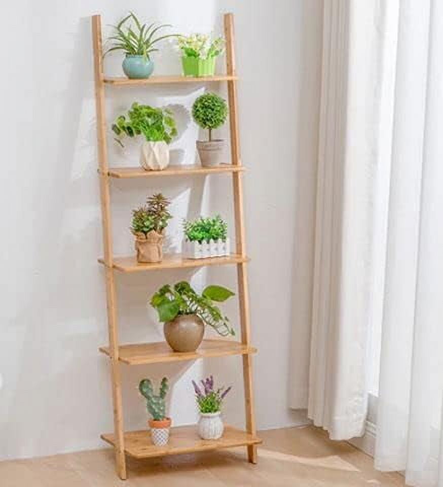 ViBelle 5-Tier Elegant Ladder Shelf Bamboo Storage Rack Shelves Wall ...