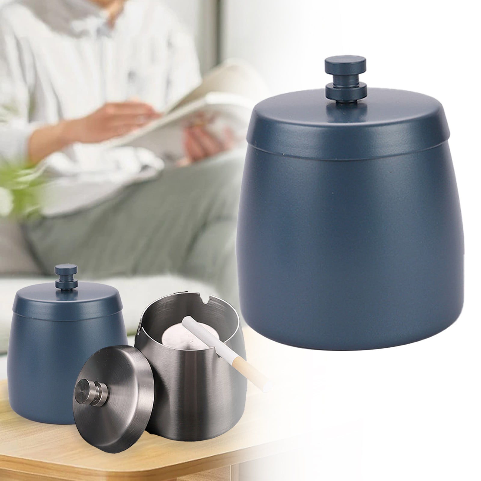 ViLaViDe Ashtray With Lid For Stainless Odorless Windproof Ashtrays For ...