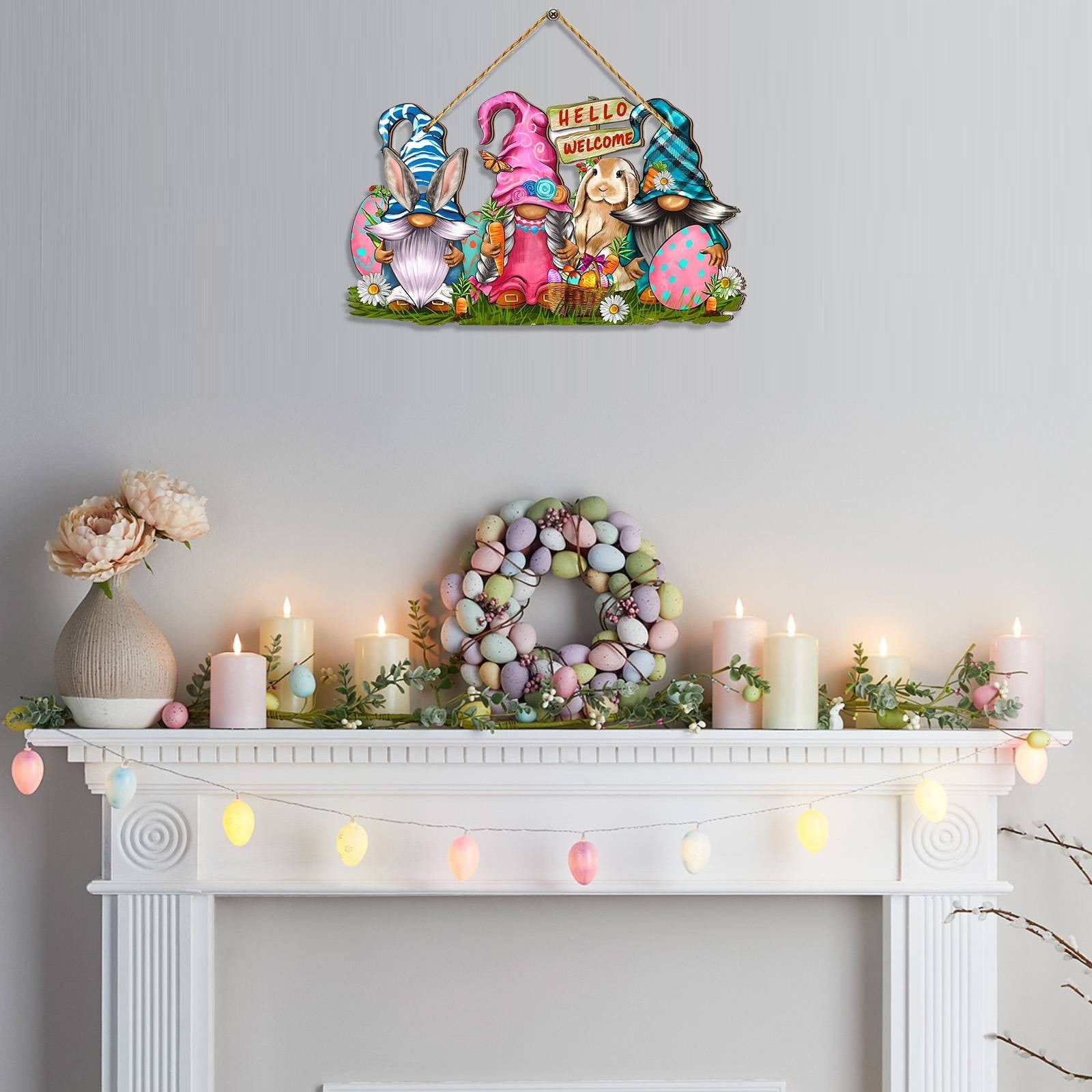 ViLaViDe Easter Spring Welcome Door Sign Decor Easter Bunny Gnomes ...