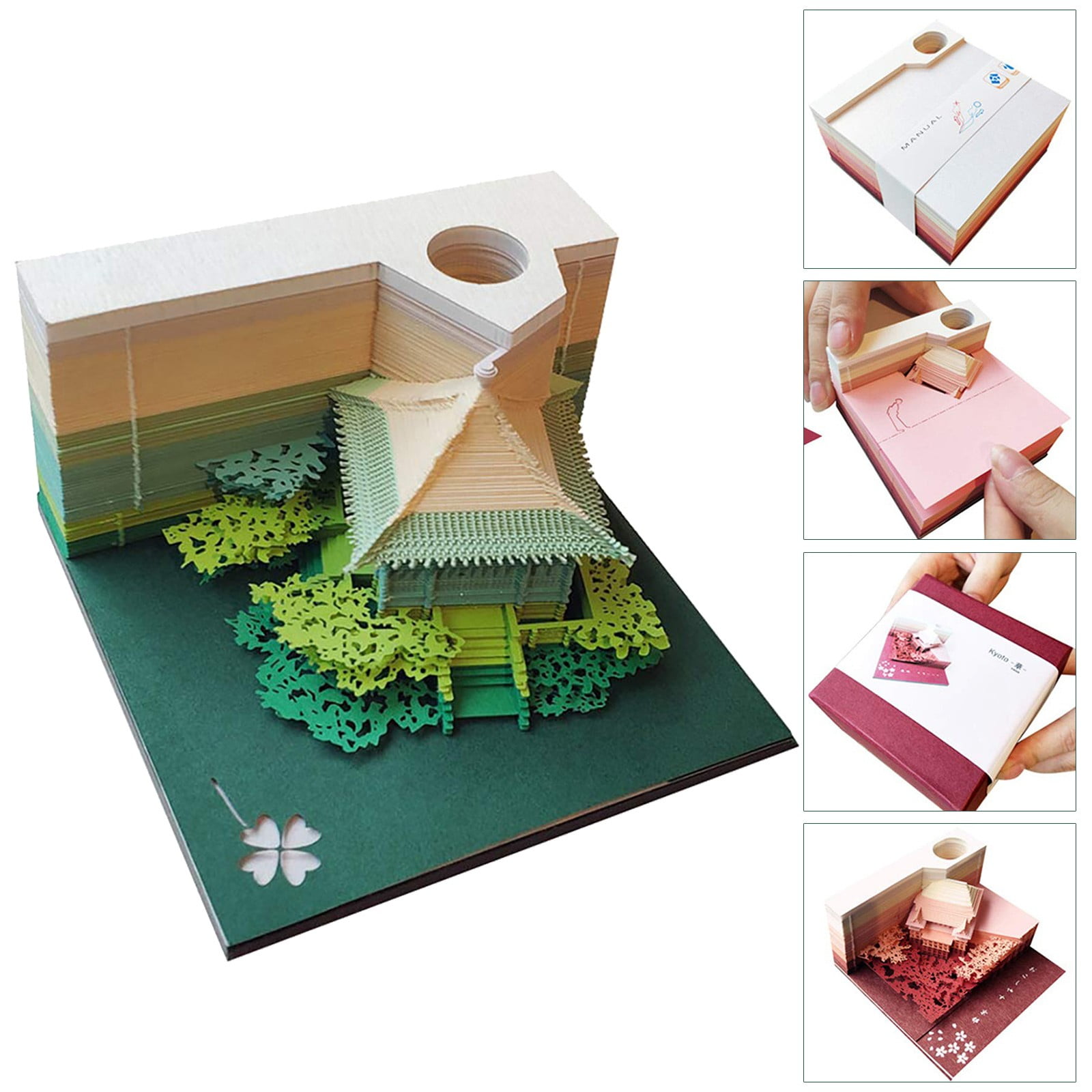 ViLaViDe Elegant Chinese Pavilion Carving 3D Notepad Notes 3D Desktop ...