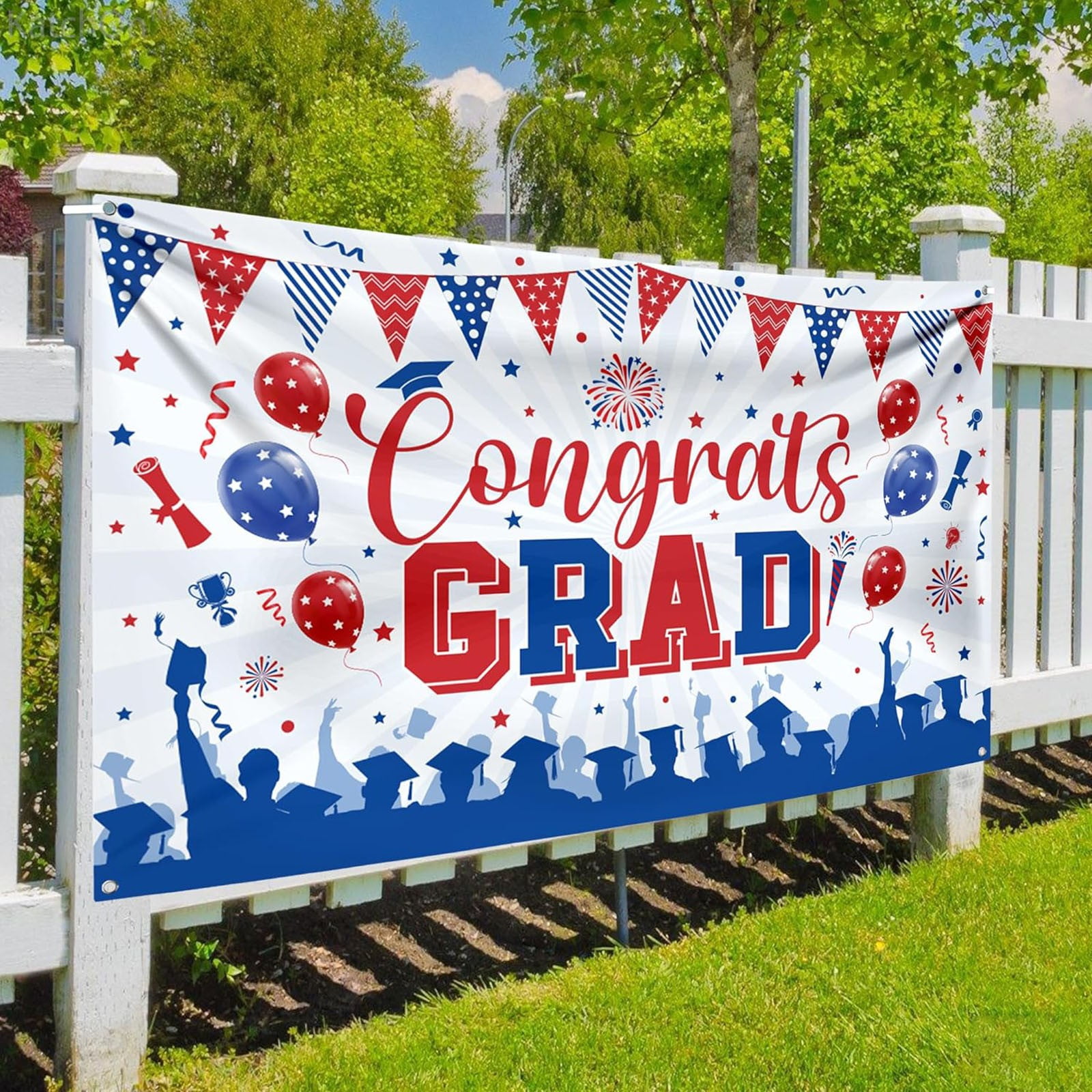 ViLaViDe Red Blue And White Graduation Season Background Cloth Banner ...