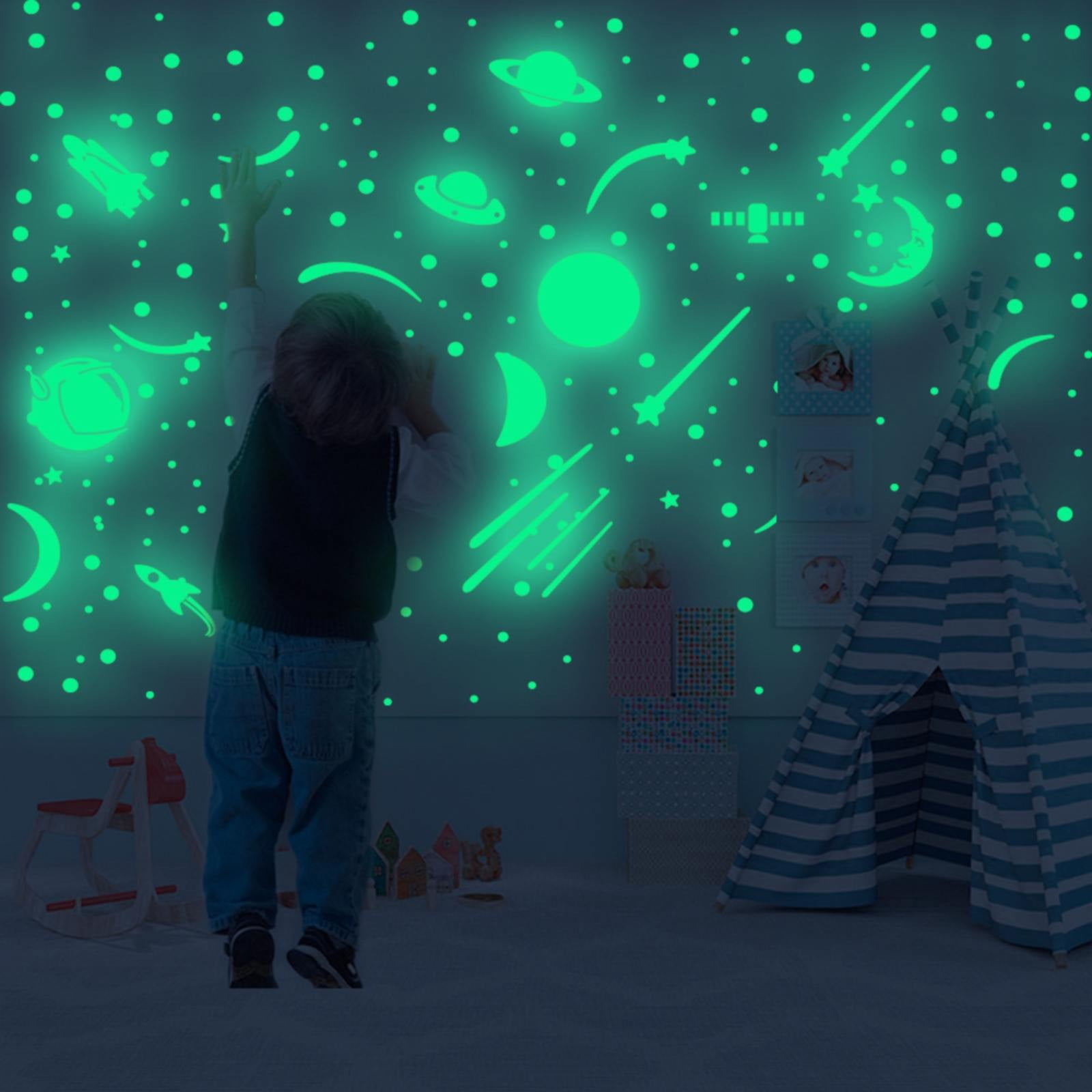 ViLaViDe Spaceship Fluorescent Moon Dots Rocket Stickers Luminous ...