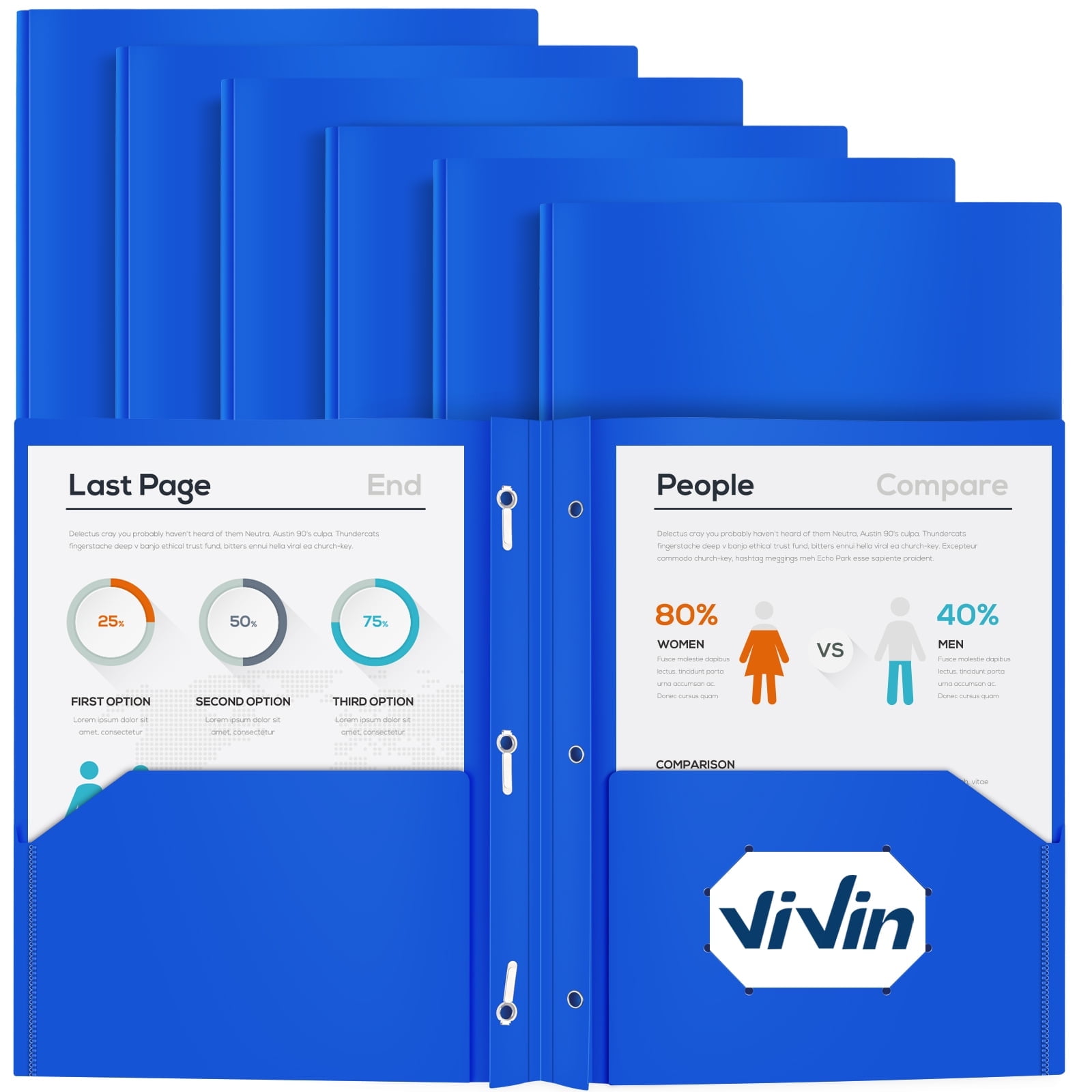 Vivin Plastic Folder with Pockets and Prongs, 12 Pack Blue Letter Size ...