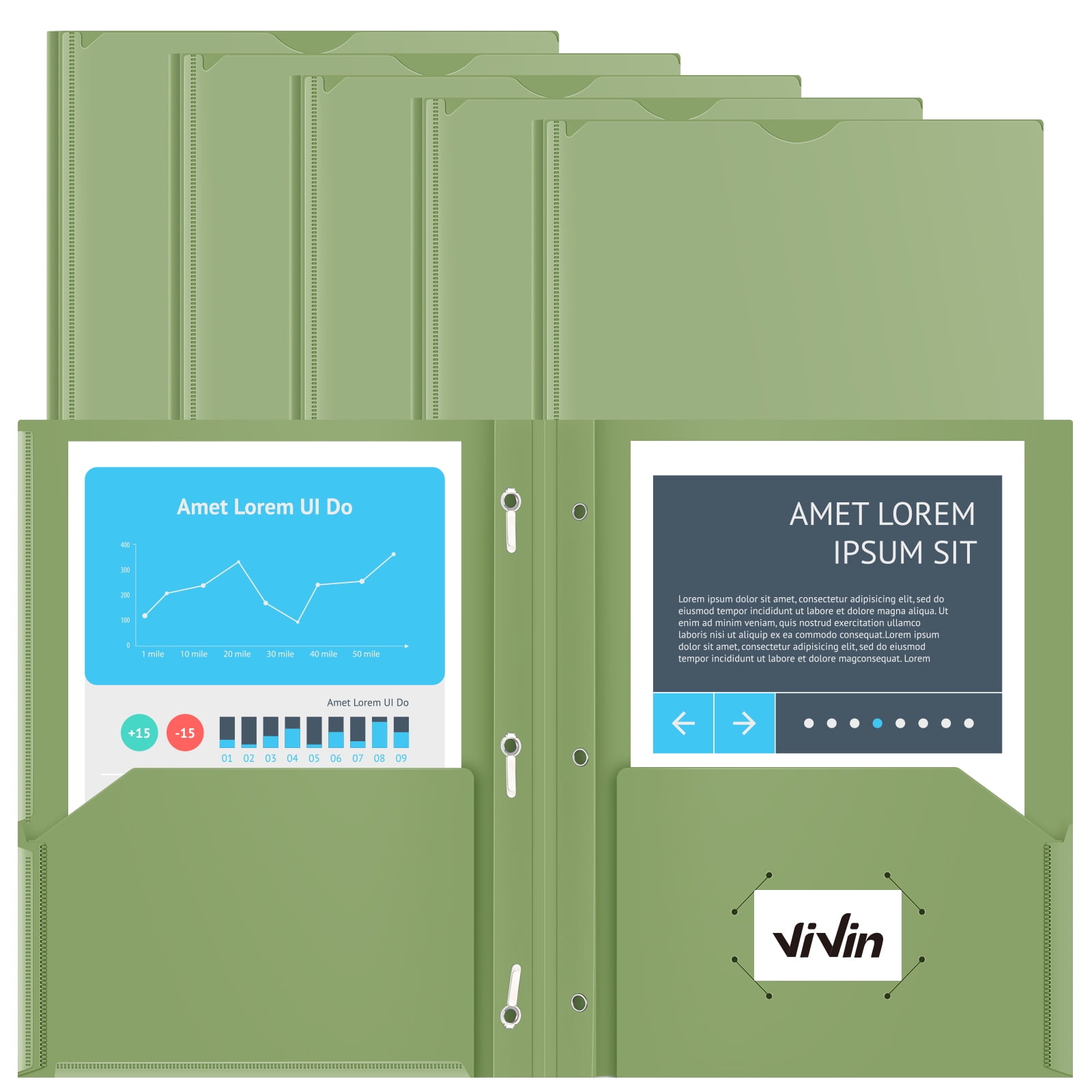 ViVin Heavy Duty Poly Plastic Folder, 2 Pocket, Clear Front, 3-Prong, 10-Pack, Letter Size ...