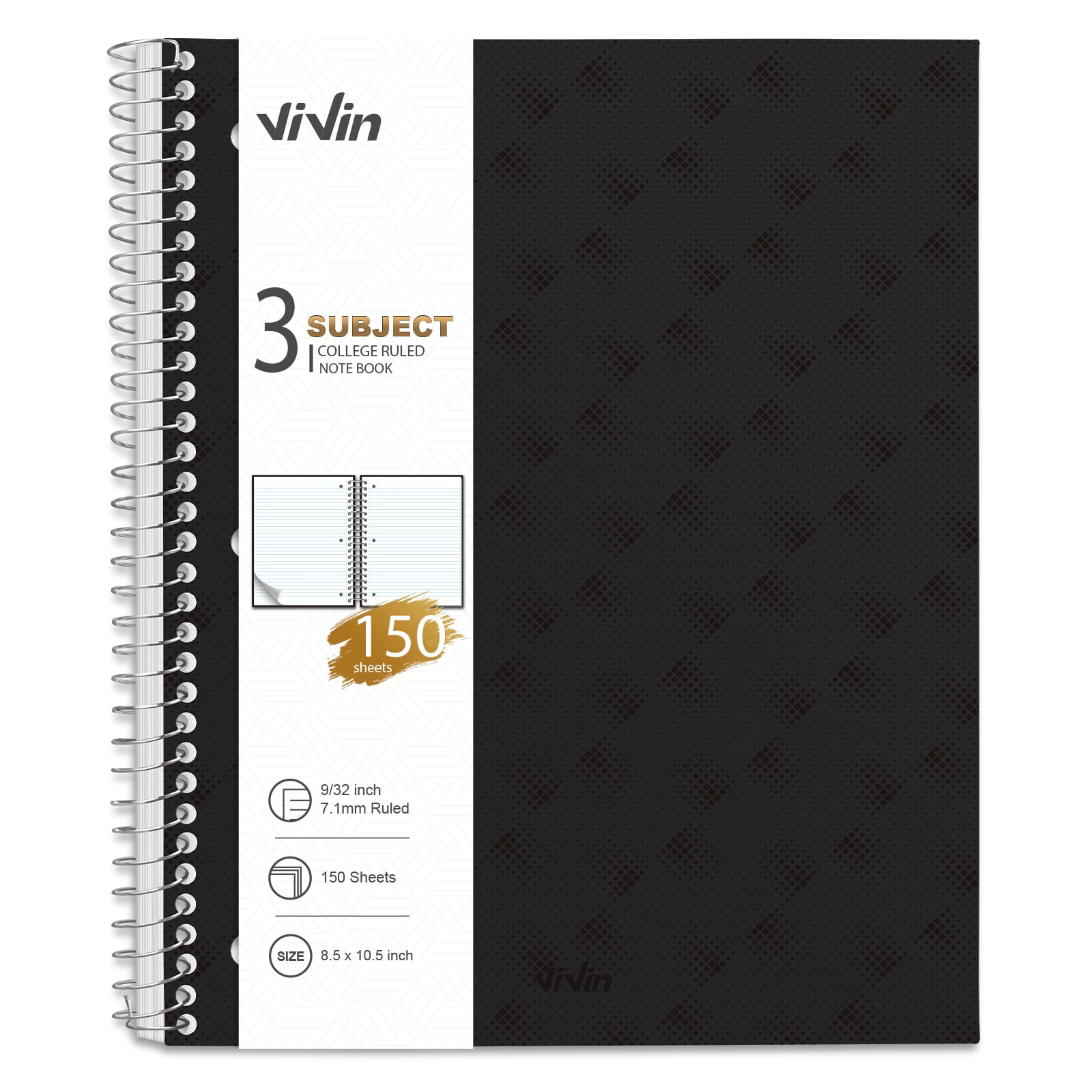 ViVin 3 Subject Notebook, College Ruled, 150 Sheets, with Water ...