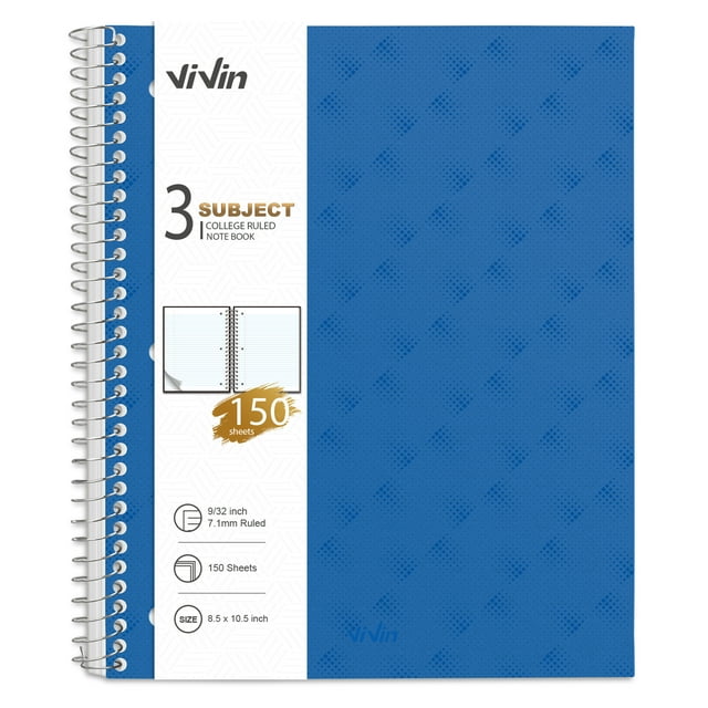 ViVin 3 Subject Notebook, College Ruled, 150 Sheets, 8.5 x 10.5 Inch ...