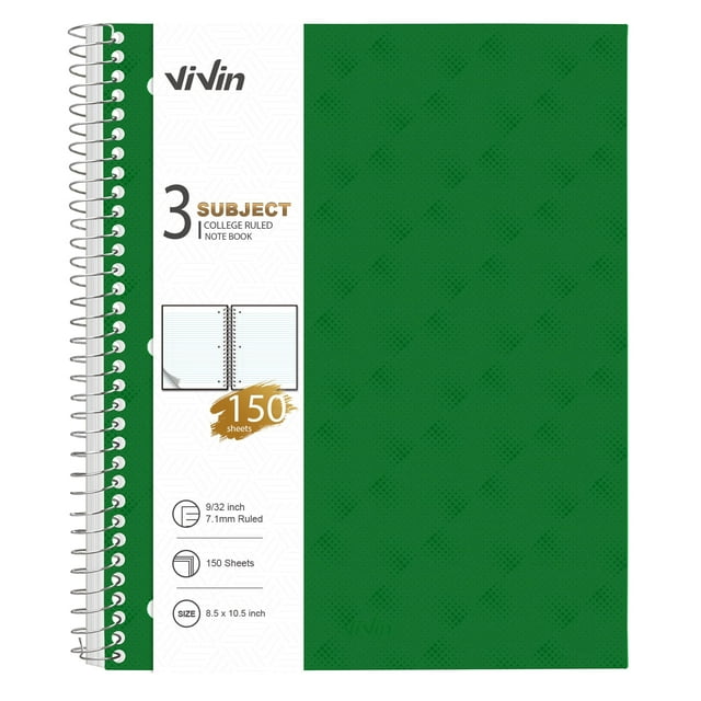 ViVin 3 Subject Wirebound Notebook, College Ruled, 150 Sheets, 8.5 x 10 ...