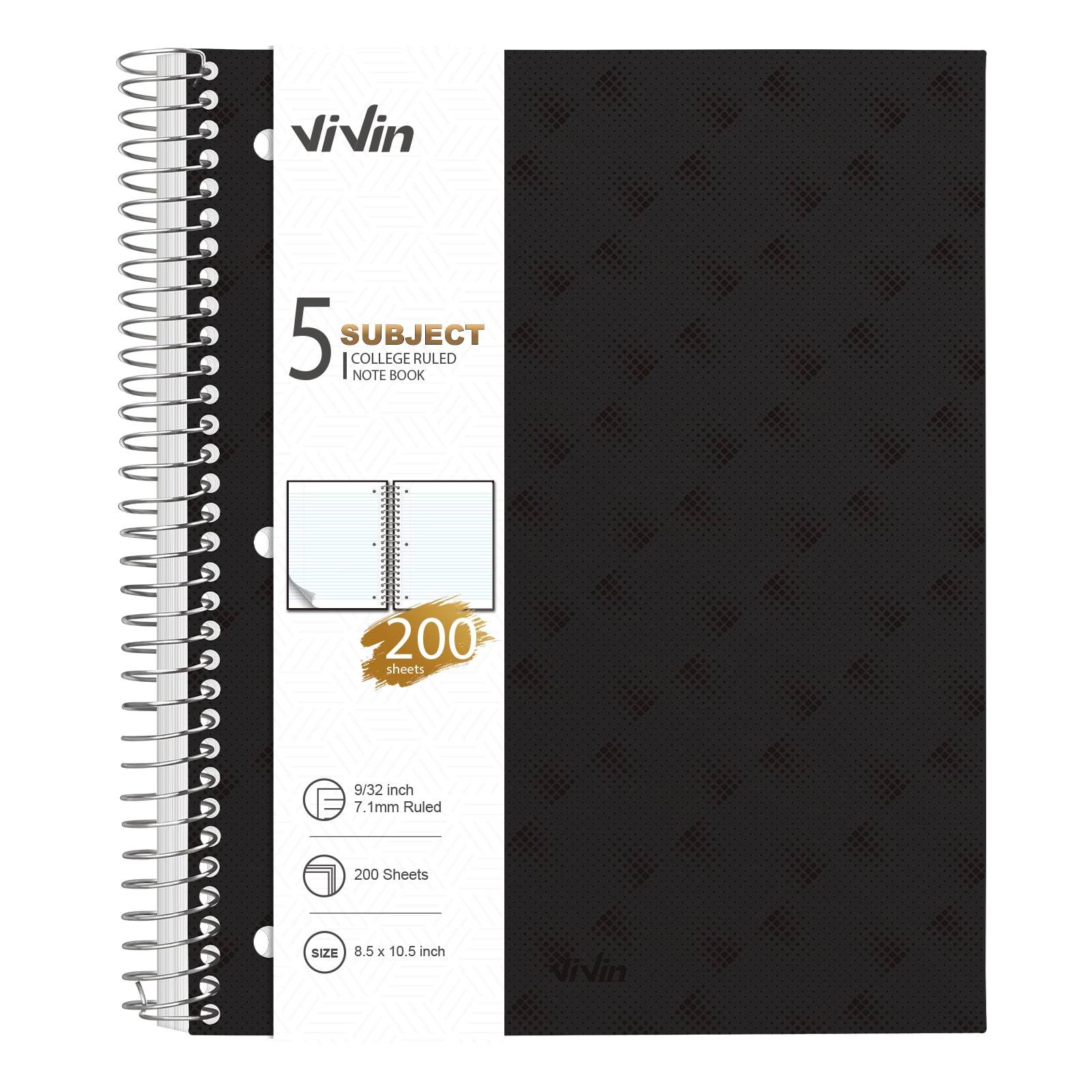 ViVin 5 Subject Notebook with Water Resistant Cover and 4 Removable ...