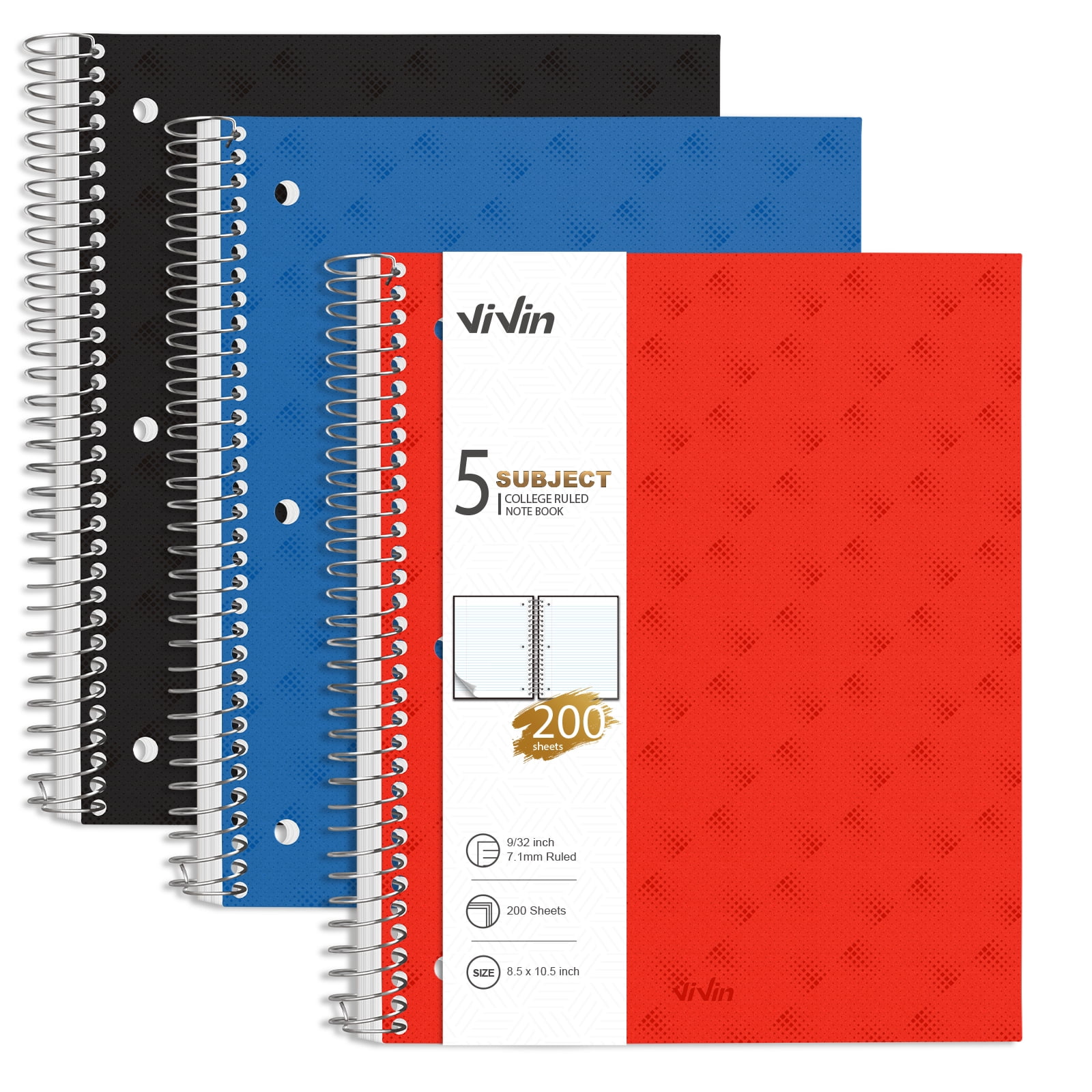 ViVin 5 Subject Notebookwith Water Resistant Cover and 4 Removable ...
