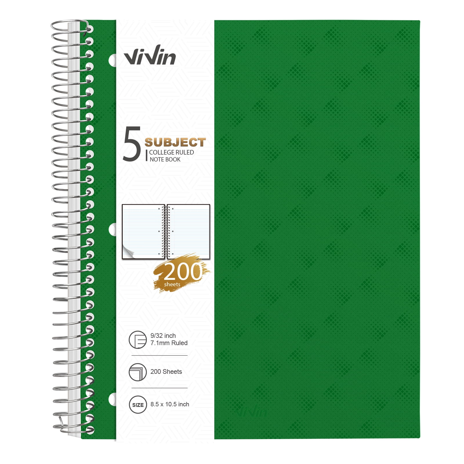 ViVin 5-subject Composition Notebook with 4 Dividers,200 Sheets ...