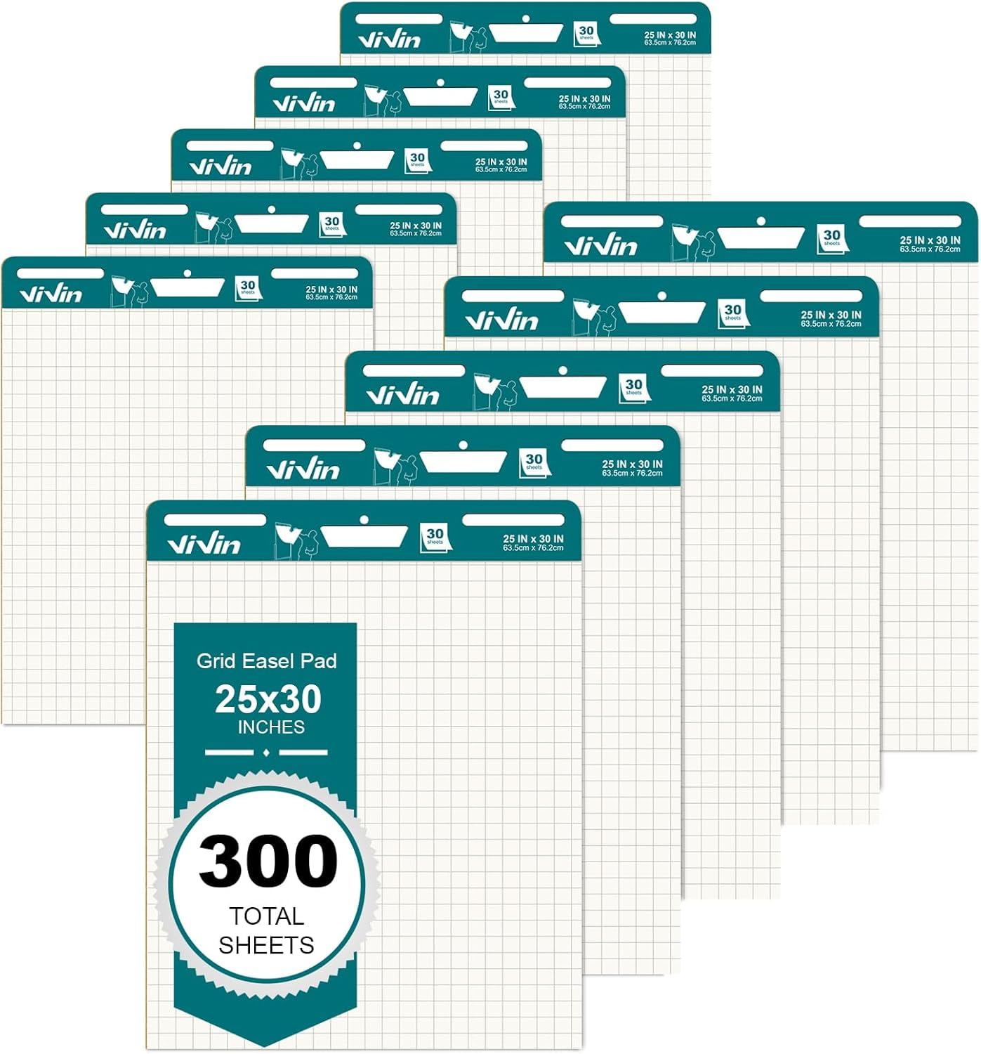 ViVin Grid Sticky Easel Pad, 25 x 30 Inches Flip Chart Paper for Teachers and Students, Large ...