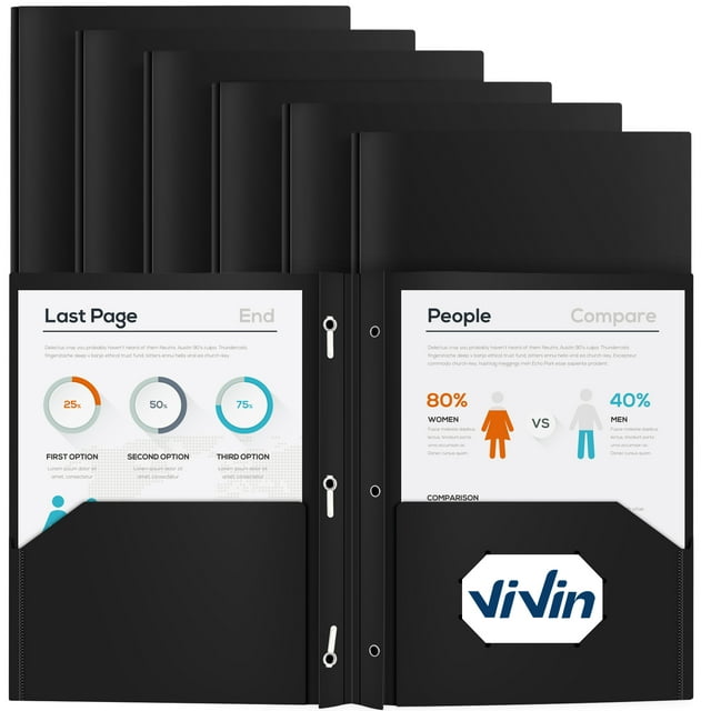 ViVin Heavy Duty Plastic Folder with Two Pockets and Three Prongs, Poly ...