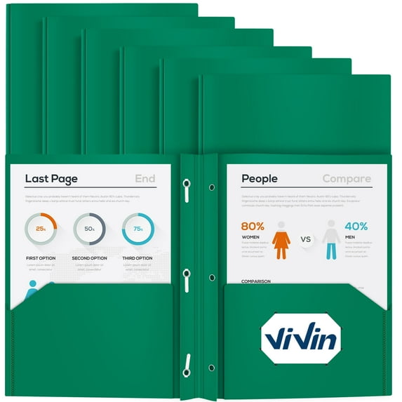Vivin Heavy Duty Plastic Folder with Two Pockets and Three Prongs, Letter Size, Waterproof Green ...