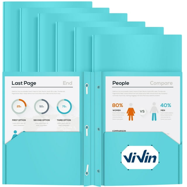 ViVin 12-Pack Heavy Duty Plastic Folder, Two Pockets, Three Prongs ...