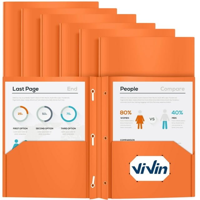 ViVin Heavy Duty Plastic Folder with Two Pockets and Three Prongs, Poly ...