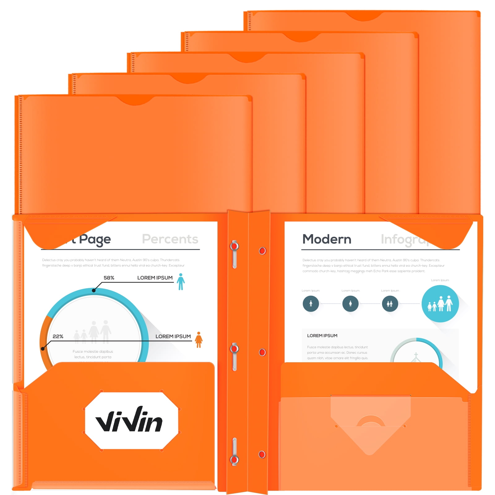 ViVin Heavy Duty Plastic Folders with 3 Prong Fasteners, 2 Stay-Put ...