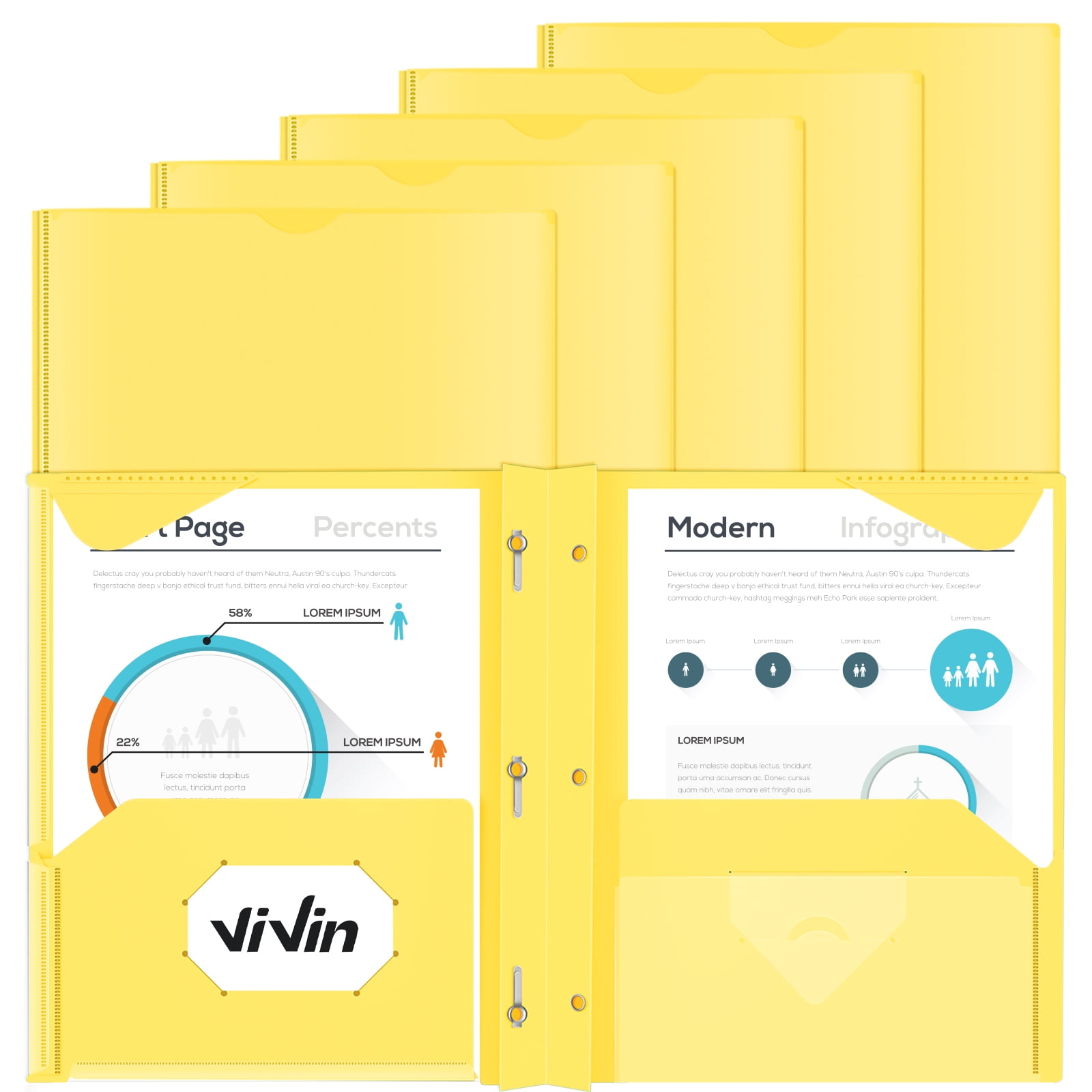 ViVin Heavy Duty Plastic Folders with 3 Prong Fasteners, 2 Stay-Put ...