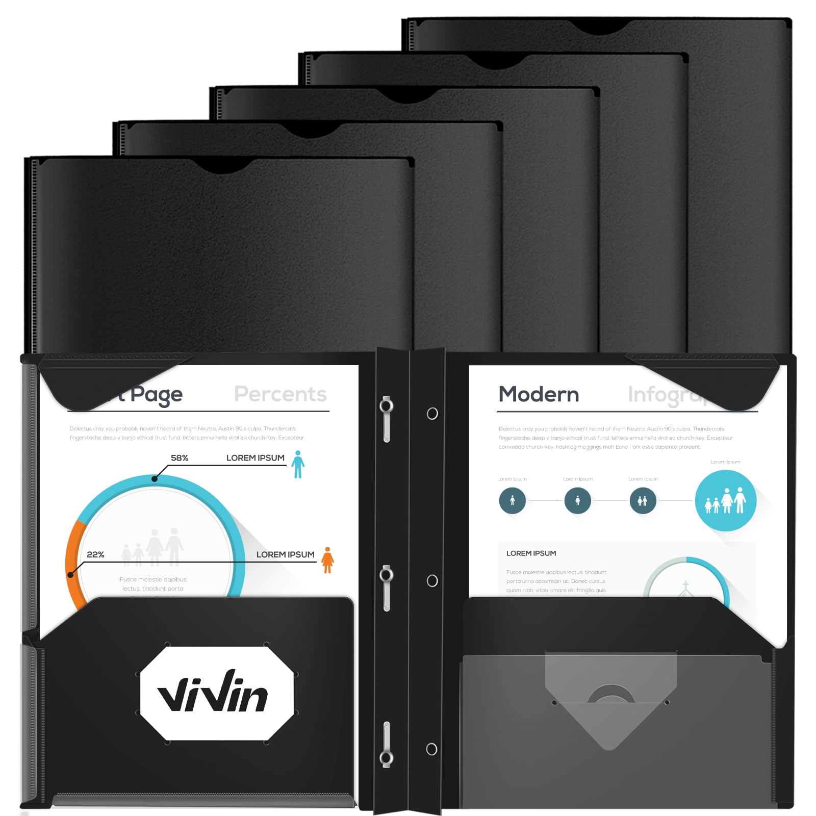 ViVin Heavy Duty Pocket Folder with Prongs, 6 Pack, 2 Pockets Plastic ...