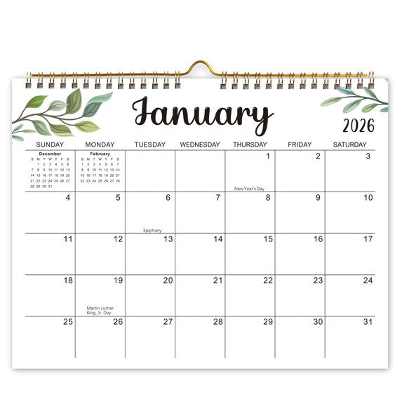 ViVin Horizontal YO Wall Calendar Jan 2026–Dec 2026, 12 Months, Leaves ...