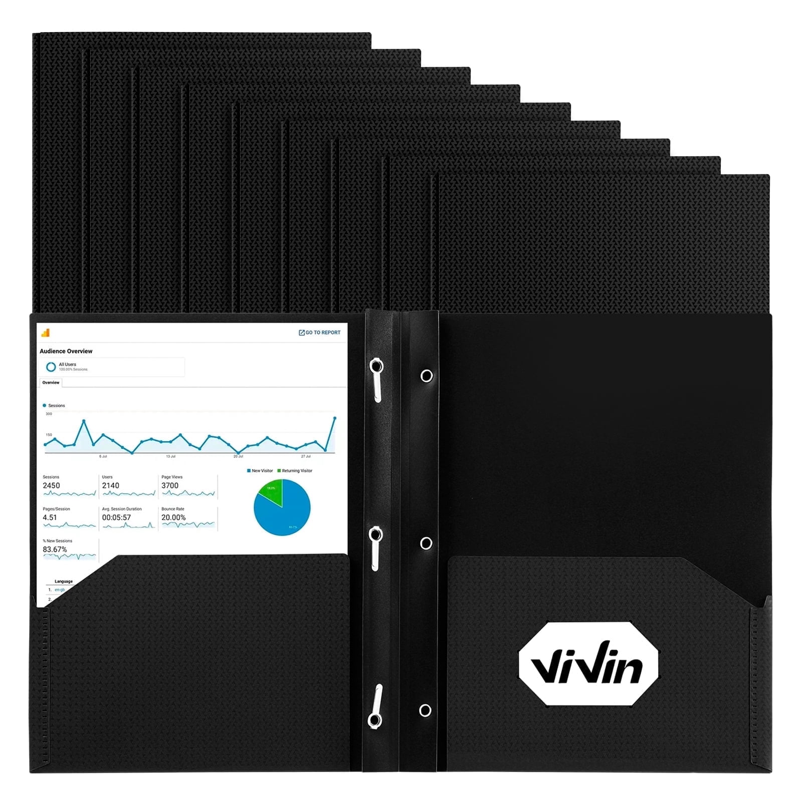 Vivin Plastic Folders, 2 Pockets 3 Prongs, 10-Pack, Black Lightning ...