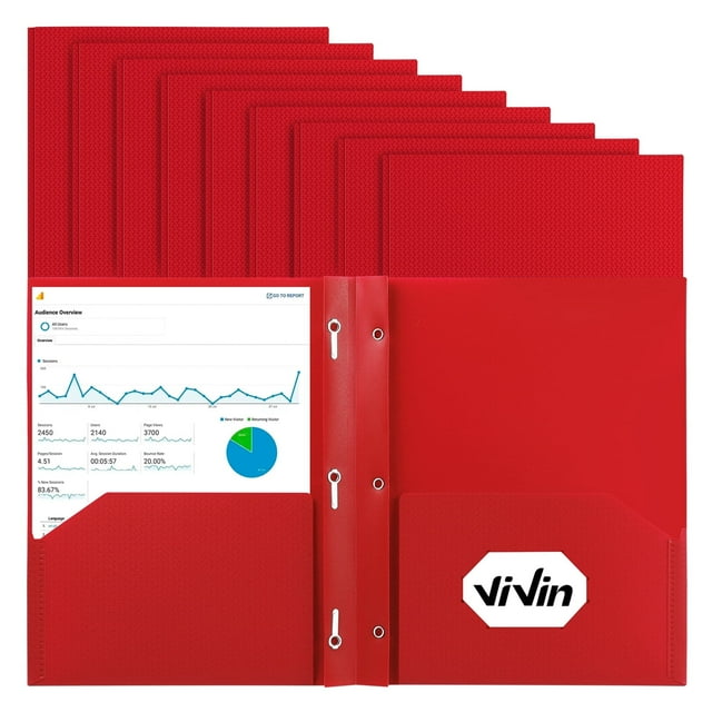 Vivin 10-Pack Plastic Folders with 3 Prongs and 2 Pockets, Red Lighting ...