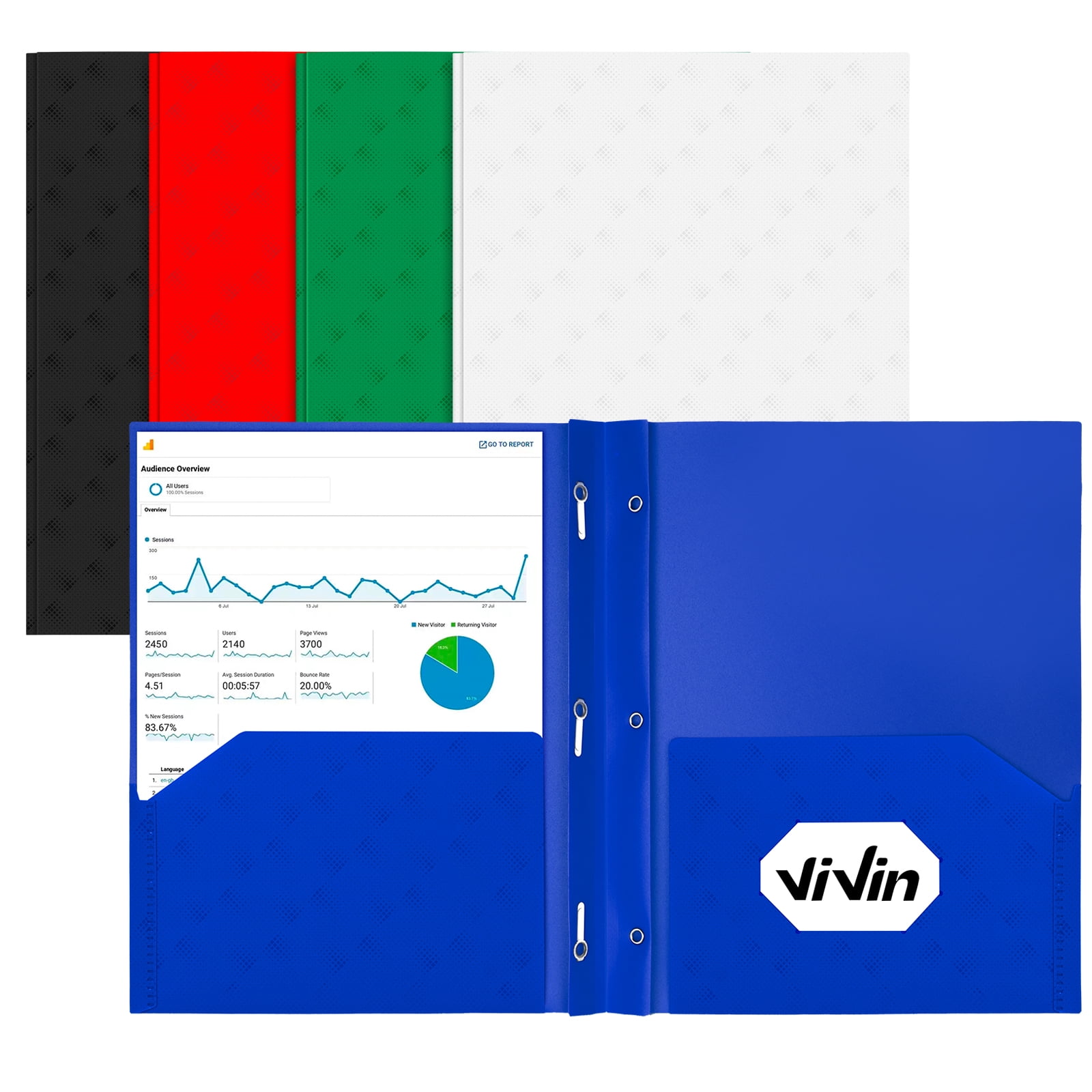ViVin Plastic Folder with Pockets and 3 Prongs, 6 packs, Assorted Color ...