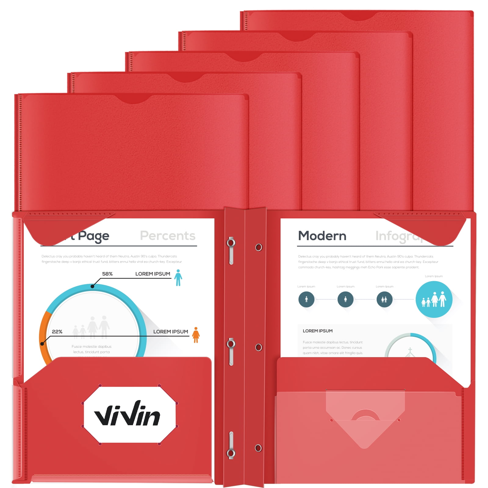 Vivin Heavy Duty Plastic Folders with Prongs, 2 Pockets, Clear Front ...