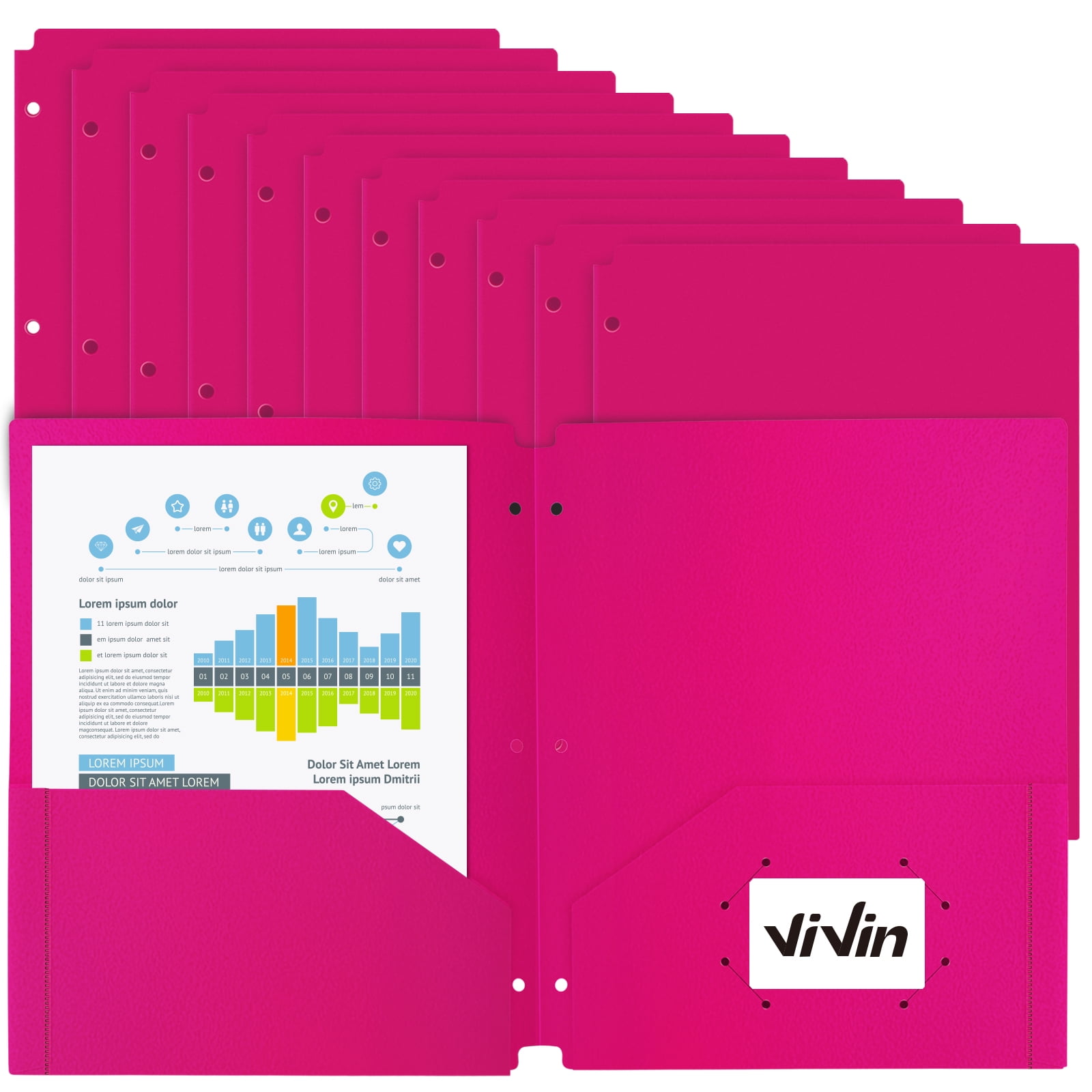 ViVin Plastic Folders with 2 Pocket and 3 Holes, Binder Folders with ...