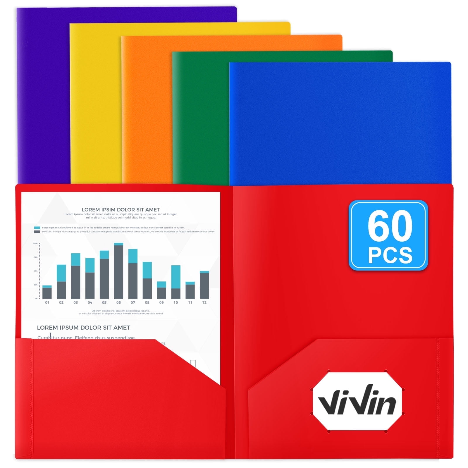 ViVin Plastic Folders with Pockets 60PCS, File Folders School Supplies ...