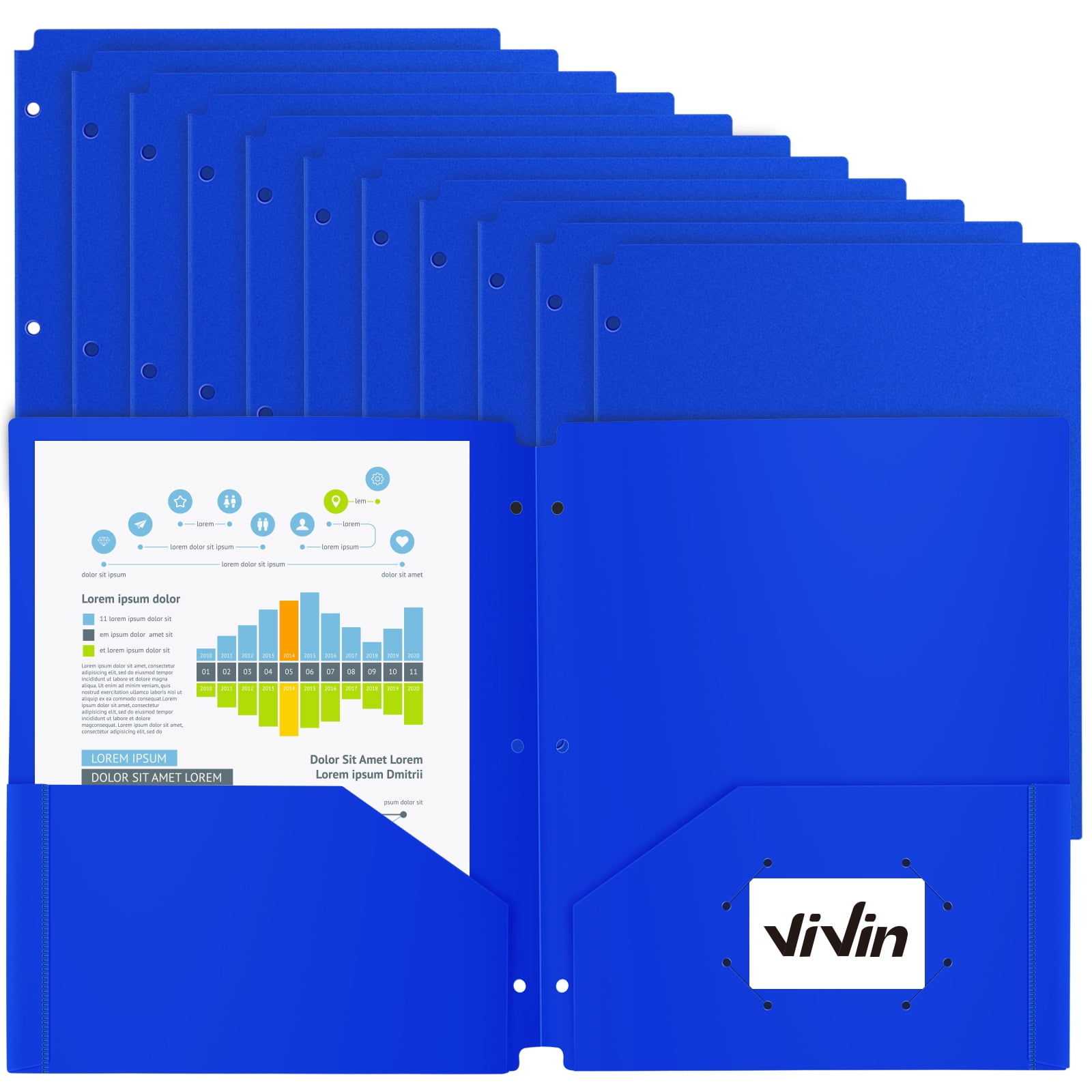 Vivin Plastic Pocket Folders 3 Hole Punched with 2 Pockets, Durable for ...
