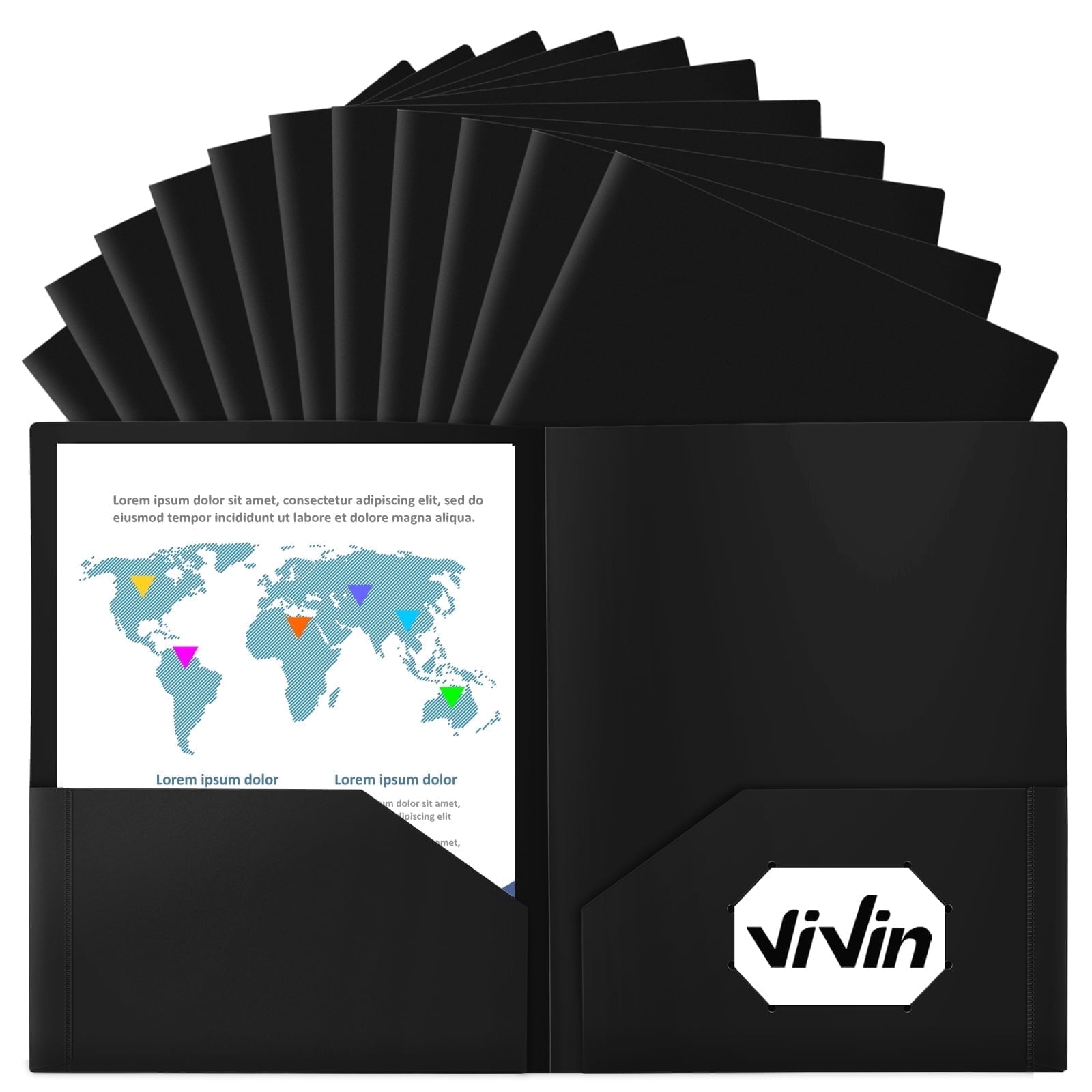 ViVin 12-Pack Sturdy Plastic Folder with 2 Pockets, Office School Home ...