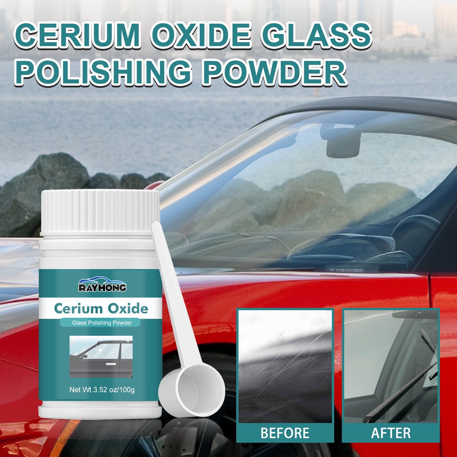ViYW 10.5oz Cerium Oxide Glass Scratch Remover, Professional Glass ...