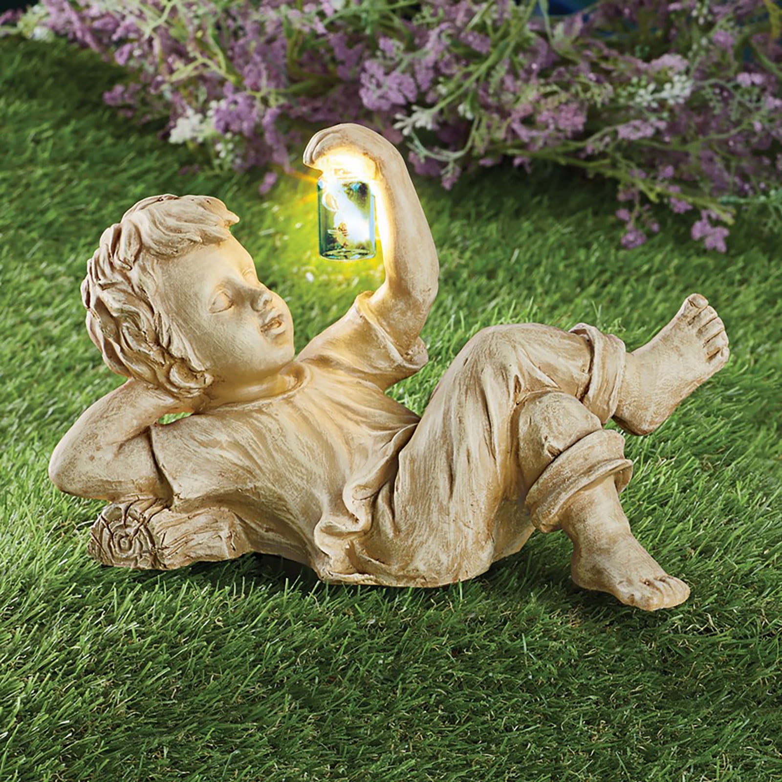 ViYW A Kid with Solar Fireflies Garden Statue-Garden Decoration ...