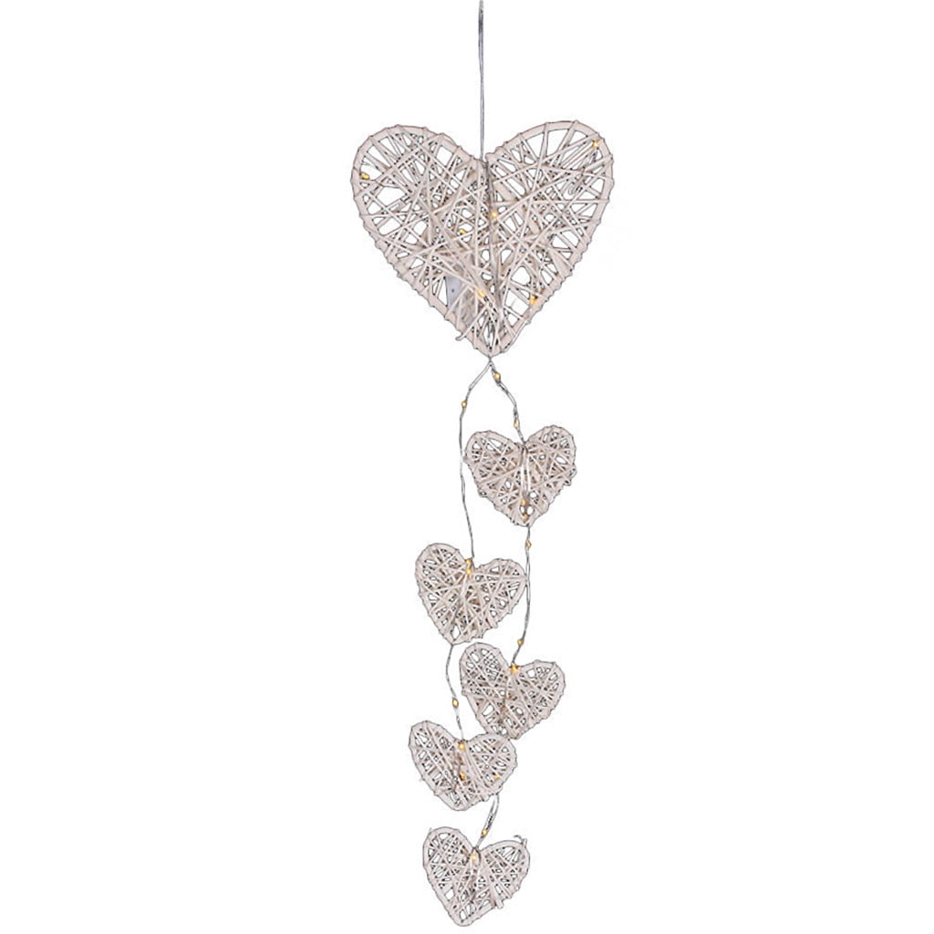 ViYW Wooden Rattan Heart-shaped Wind Chime Room Hanging Night Light ...